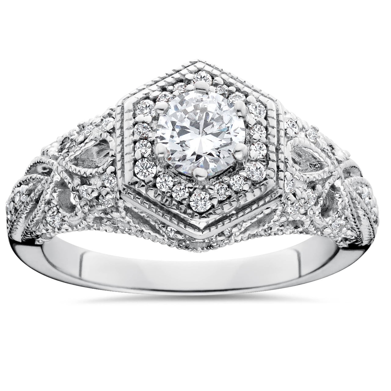 Alpha Jewelry Round Cut Excellent 1 Ct Diamond Ring For Women's - 14K ...