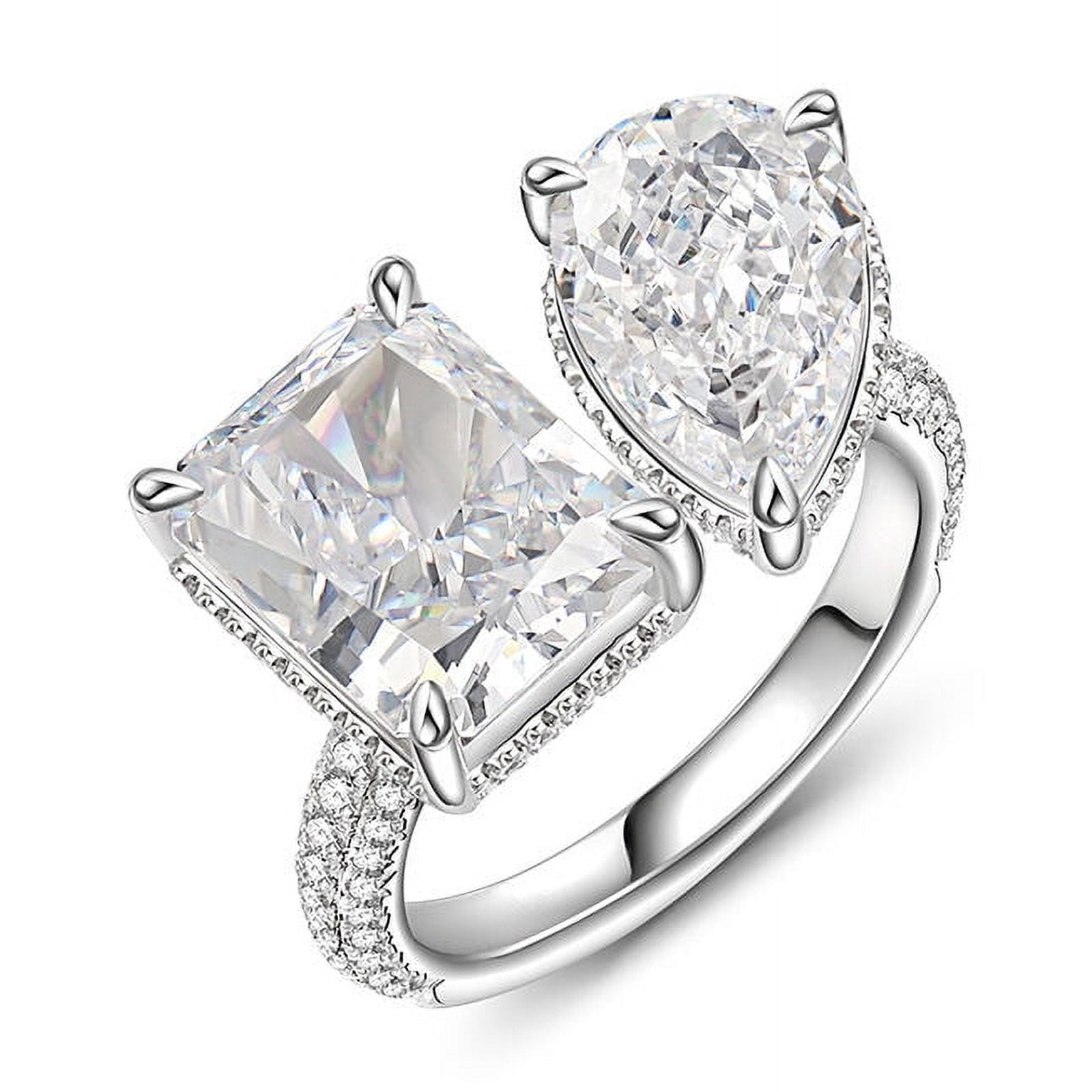 Alpha Jewelry14K White Gold Plated Ring - 3.7 Ct Moissanite Princess ...