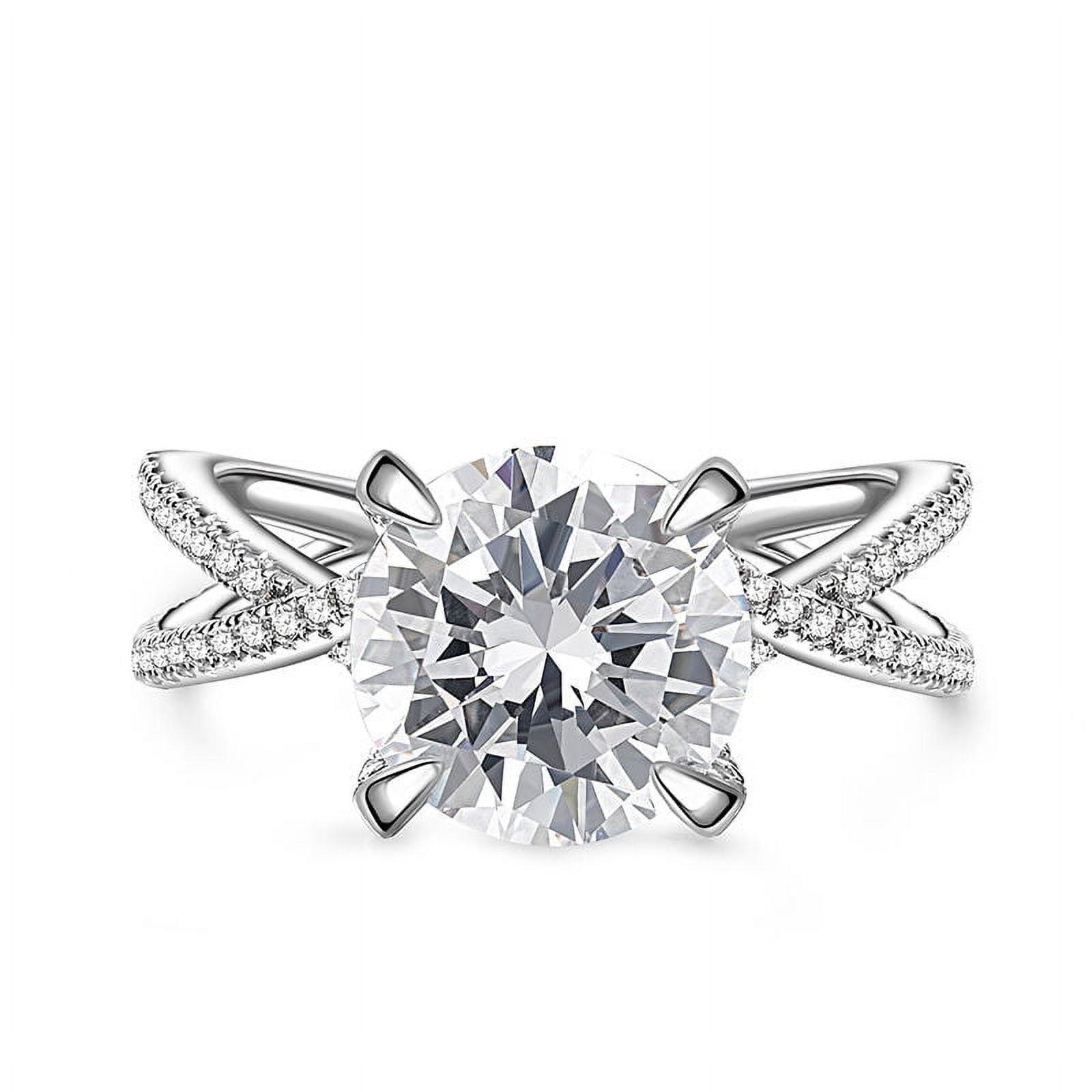 Alpha Jewelry14K White Gold Plated Rings - 1.8 Ct Round Cut Moissanite Rings - Elegant Split ...