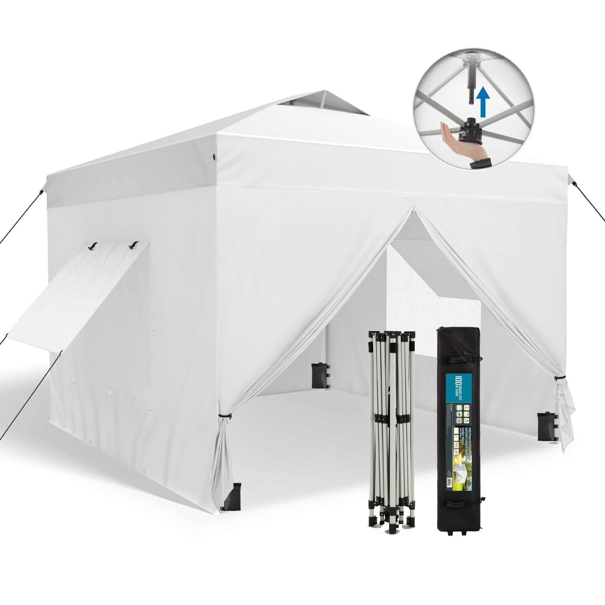 Alpha Joy 10'x 10' Instant Canopy Outdoor Ez Up Outdoor Canopy Shelter Tent with 4 Side Walls ...