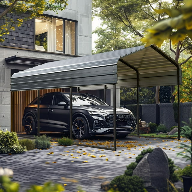 Alpha Joy 10' x 15' Heavy Duty Carport with Galvanized Steel Roof Multi-Purpose Shelter ...