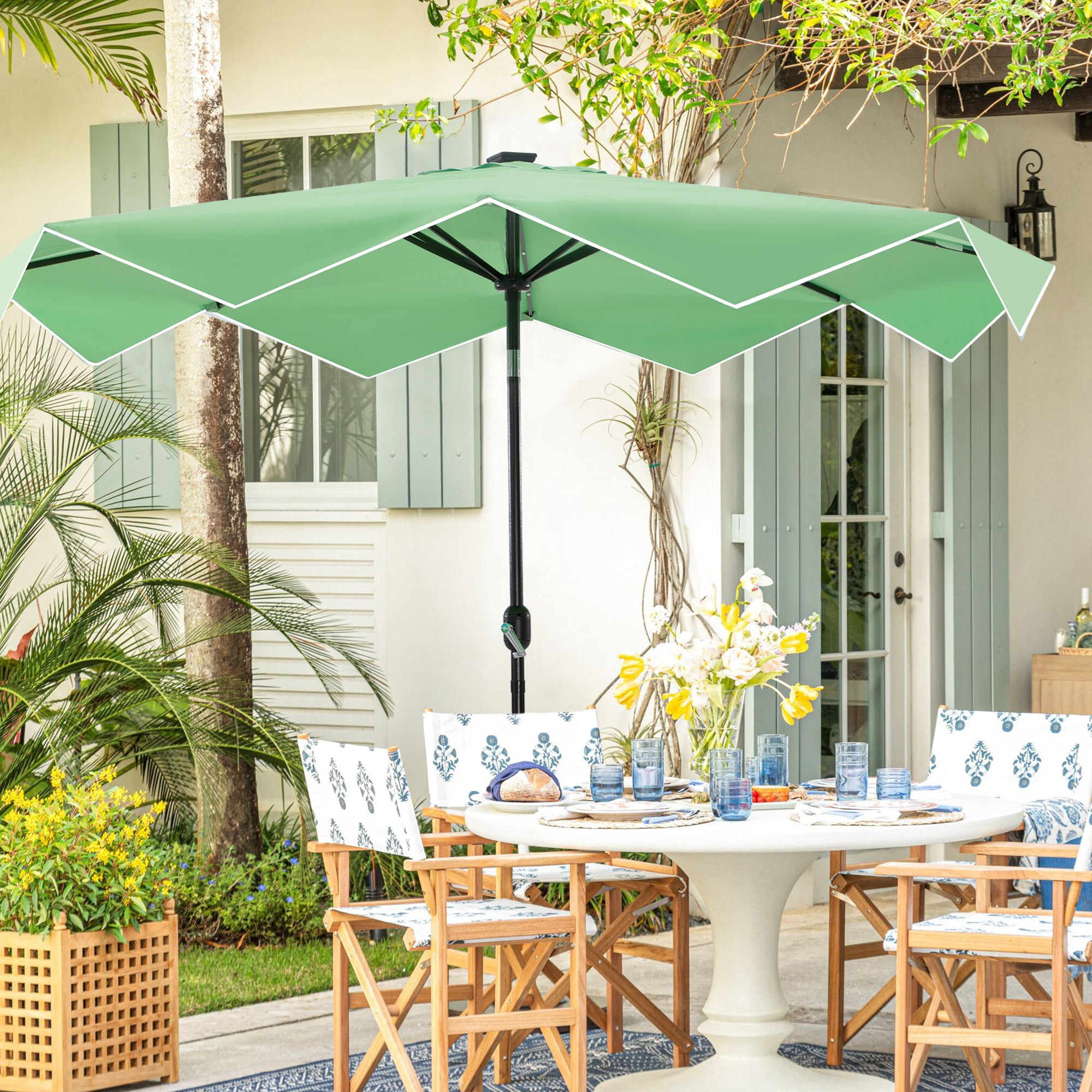 Alpha Joy 10FT Outdoor Patio Umbrella Solar LED Umbrella with Crank ...