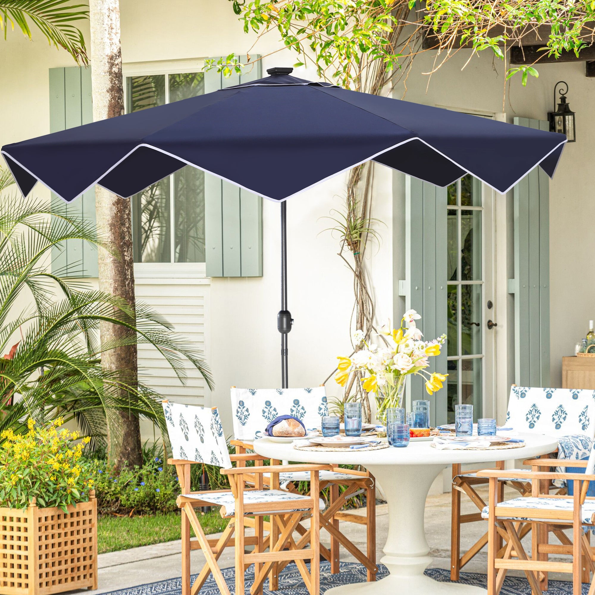 Alpha Joy 10FT Outdoor Patio Umbrella Solar LED Umbrella with Crank ...