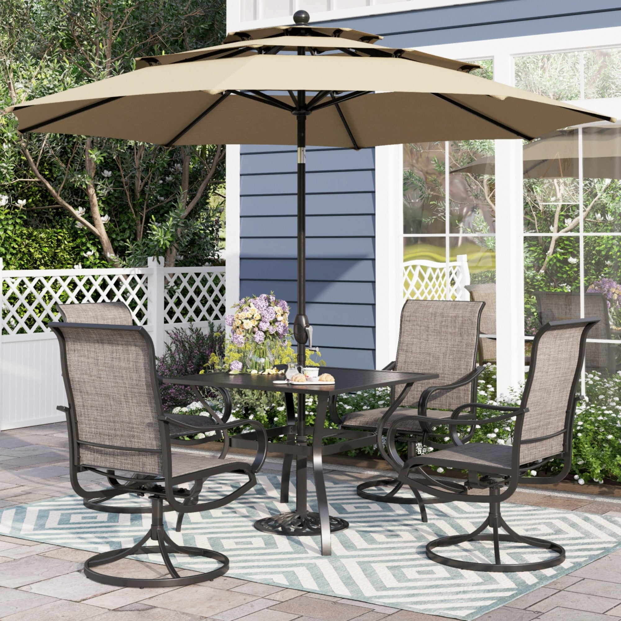 Alpha Joy 10ft 3 Tier Auto-Tilt Outdoor Patio Umbrella, Double Vented ...