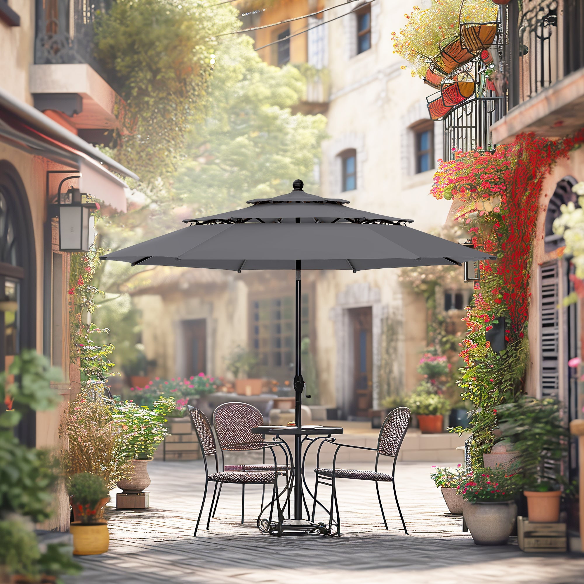 Alpha Joy 10ft 3 Tier Auto-Tilt Outdoor Patio Umbrella, Smoky Gray ...