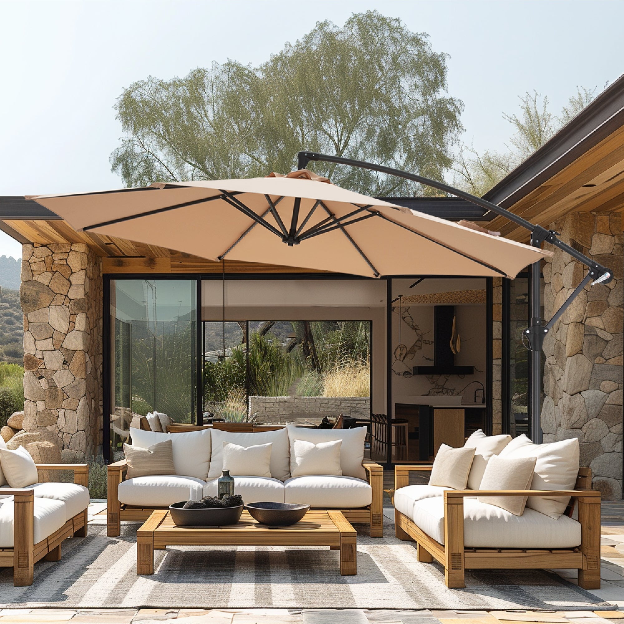 Alpha Joy 10ft Outdoor Patio Offset Market Hanging Umbrella with 8 ...