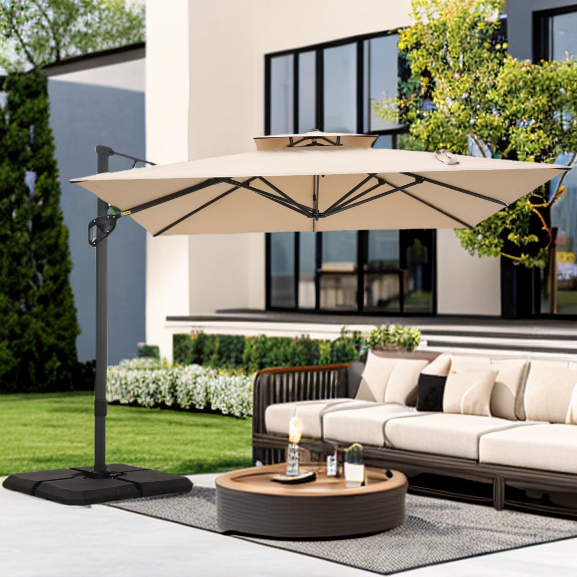 Alpha Joy 10x10ft Outdoor Patio Large Square Cantilever Double Umbrella ...