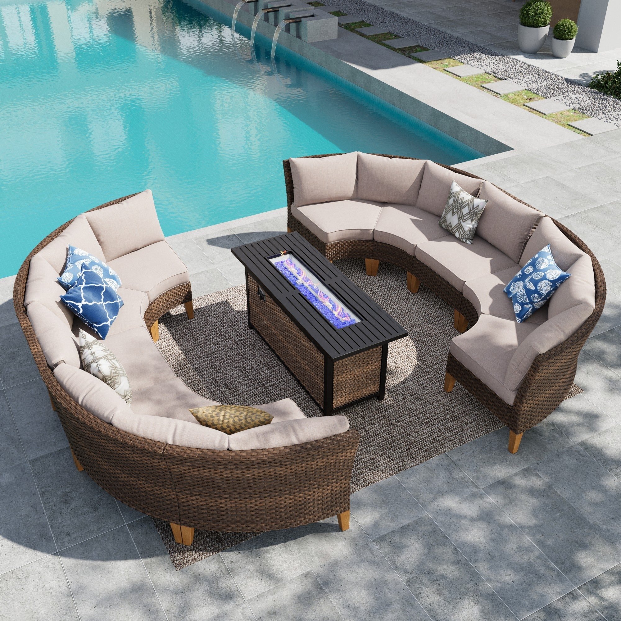 Alpha Joy 11 Pieces Outdoor Conversation Set with 56" Fire Pit Table ...