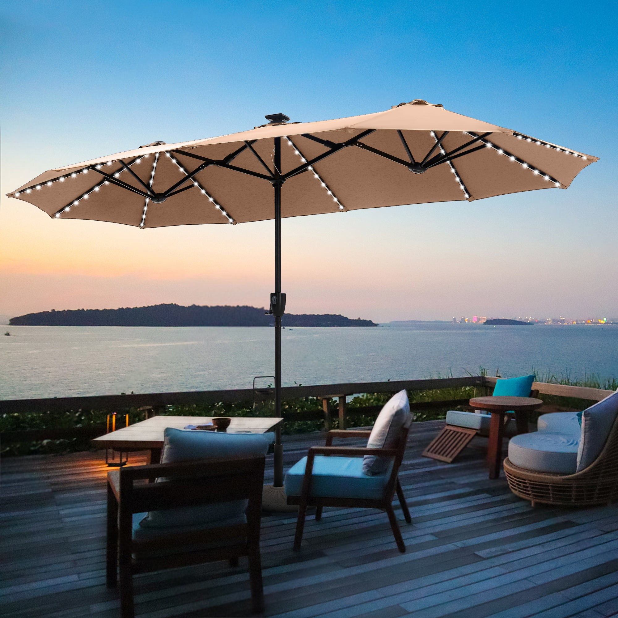 Alpha Joy Heavy Duty 13ft LED Garden Patio Umbrella for Porch, Deck ...