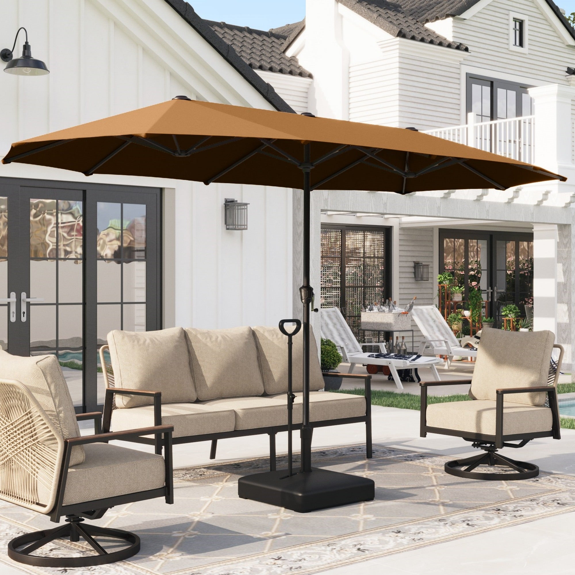 Alpha Joy 13ft Rectangle Double-Sided Extra Large Outdoor Patio Market Umbrella with 23.6 ...