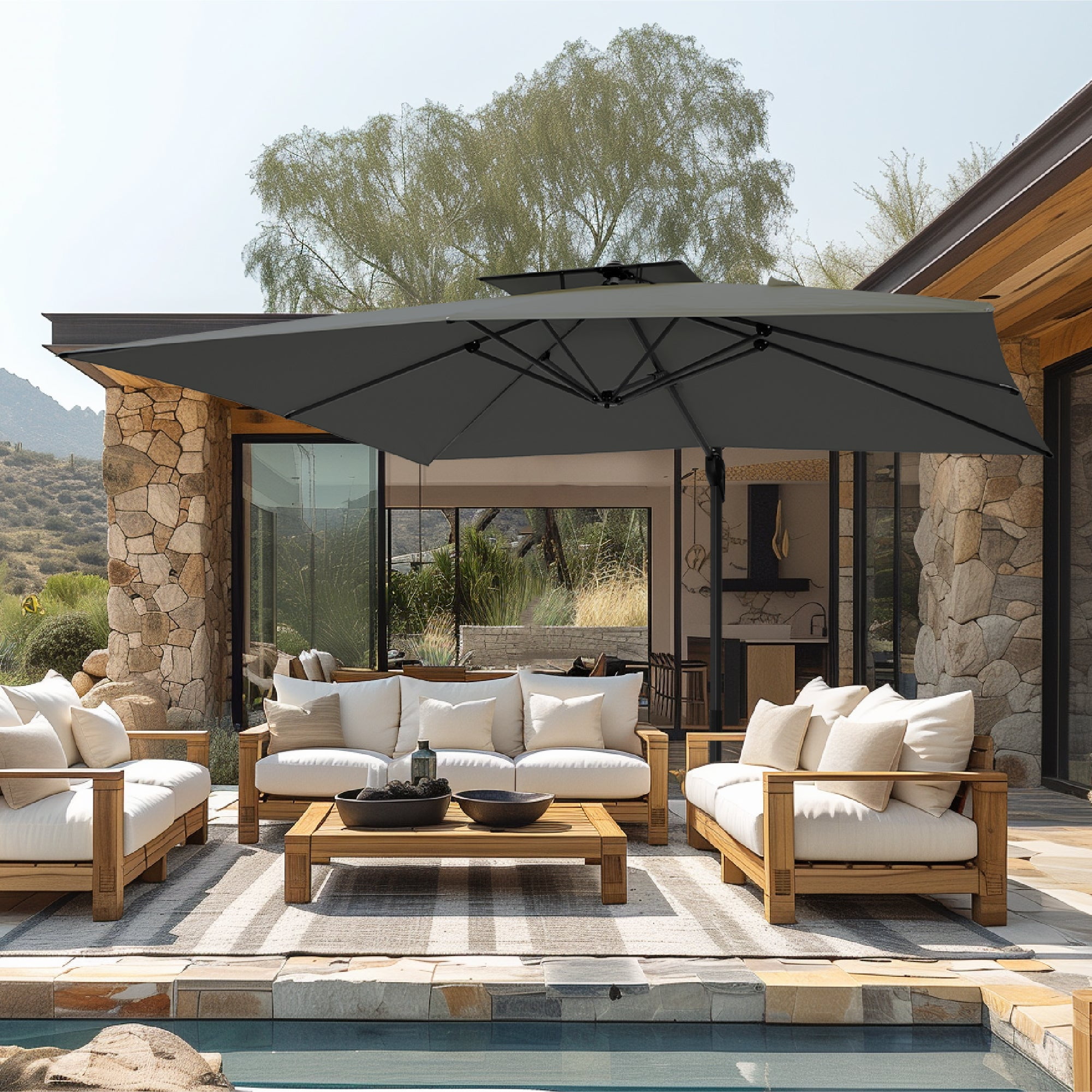 Alpha Joy 13x10ft Gray Offset Cantilever Patio Umbrella with 360 ...