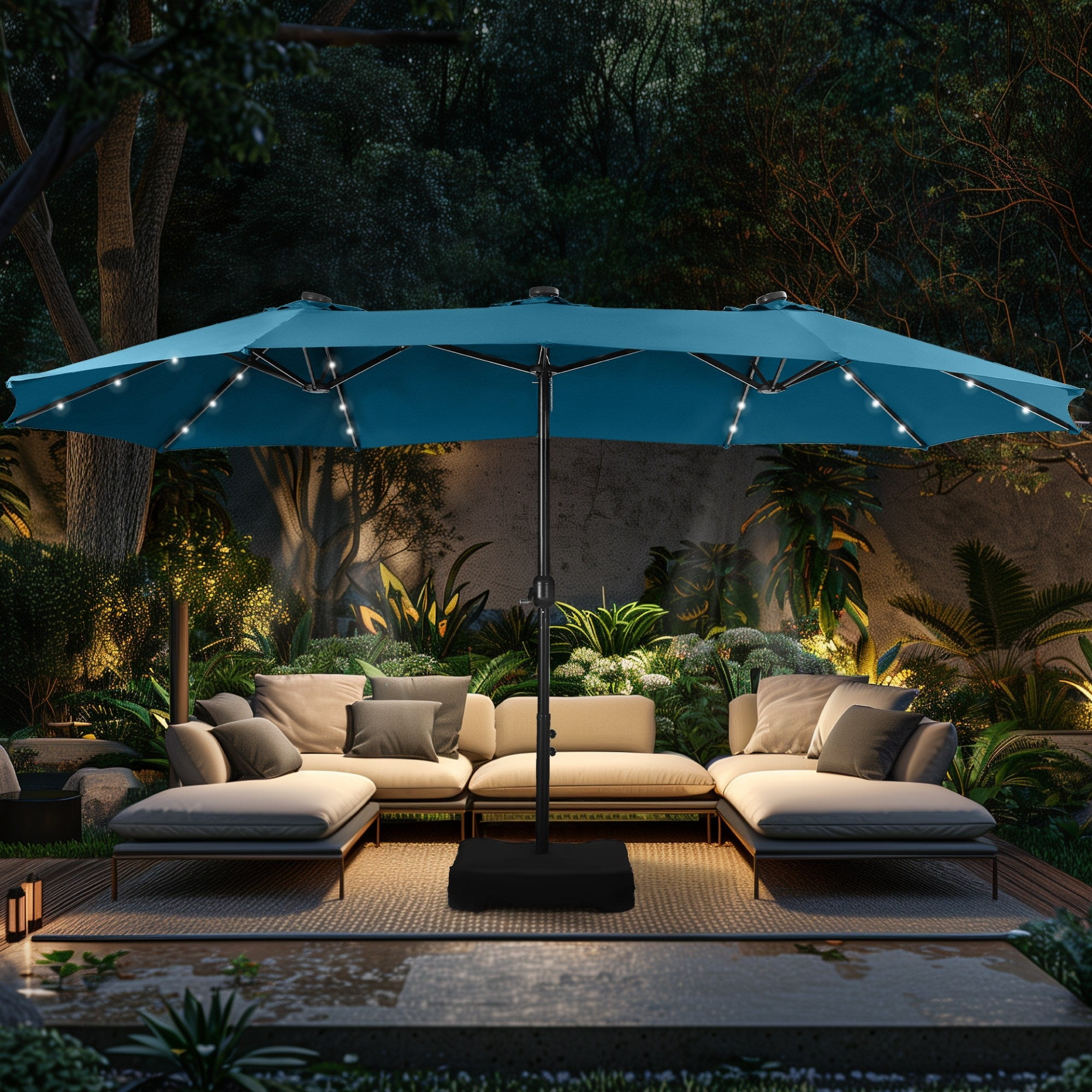 Alpha Joy 15ft Double-Sided Outdoor Patio Umbrella, Solar Lights, UV ...