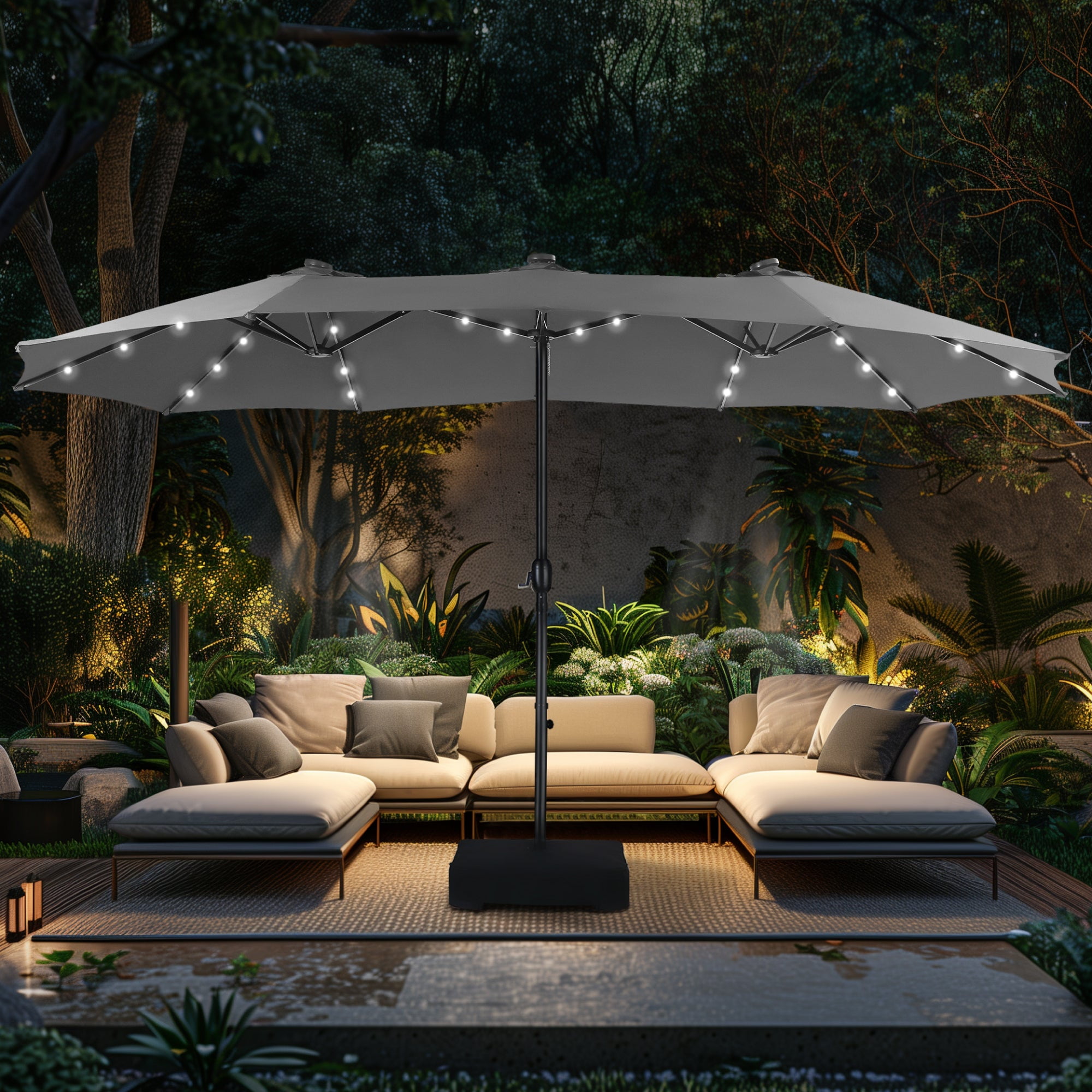 Alpha Joy 15ft LED Outdoor Patio Garden Umbrella for Deck, Backyard ...