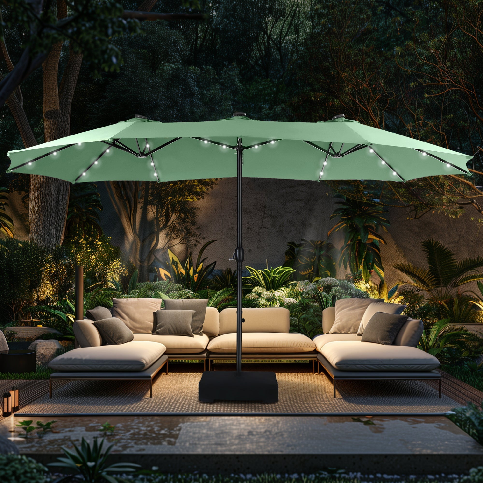 Alpha Joy 15ft Outdoor Patio Double-Sided Umbrella with Solar Lights UV ...