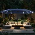 Alpha Joy 15ft Outdoor Patio Double-Sided Umbrella with Solar LED Lights & Base, Navy Blue ...