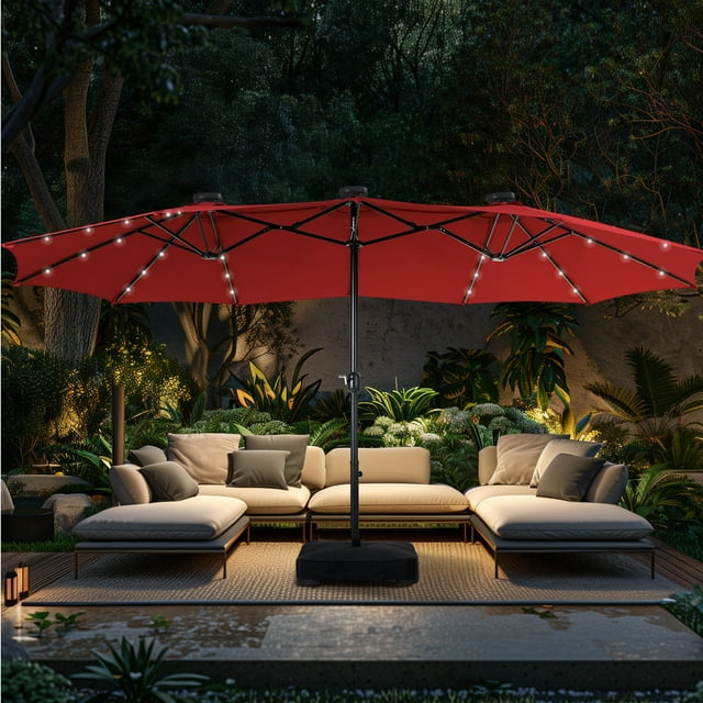 Alpha Joy 15ft Extra Grande Double-Sided Patio Umbrella with Solar ...
