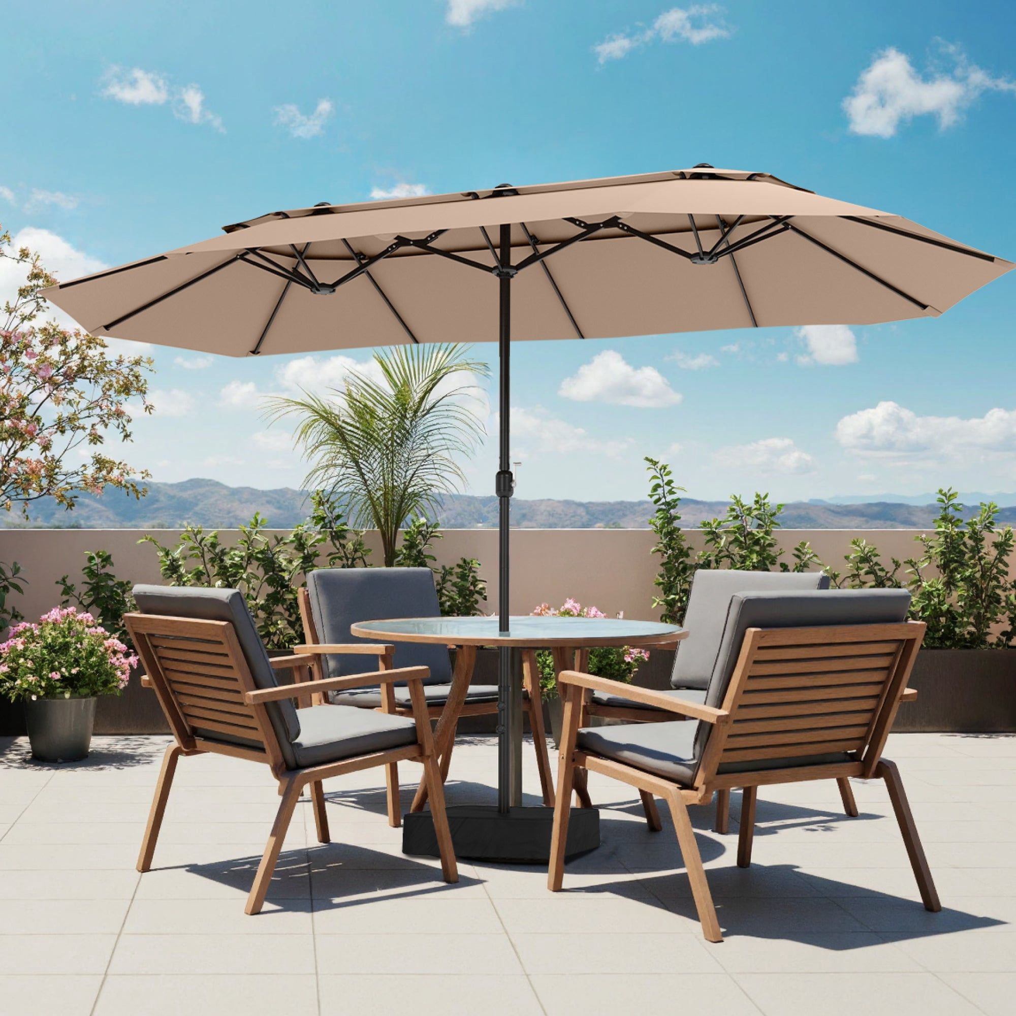 Alpha Joy 15ft Dual-Layer Outdoor Patio Umbrella Extra-Large Double ...