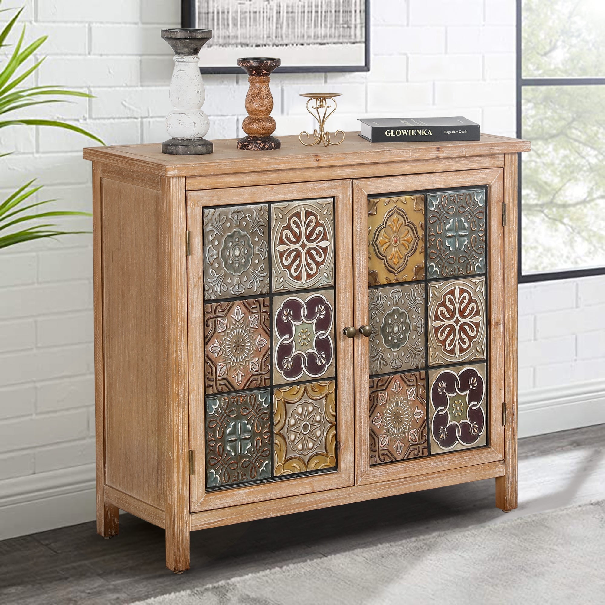 Alpha Joy Modern Light Wood Solid 2-Door Accent Cabinet for Entryway ...