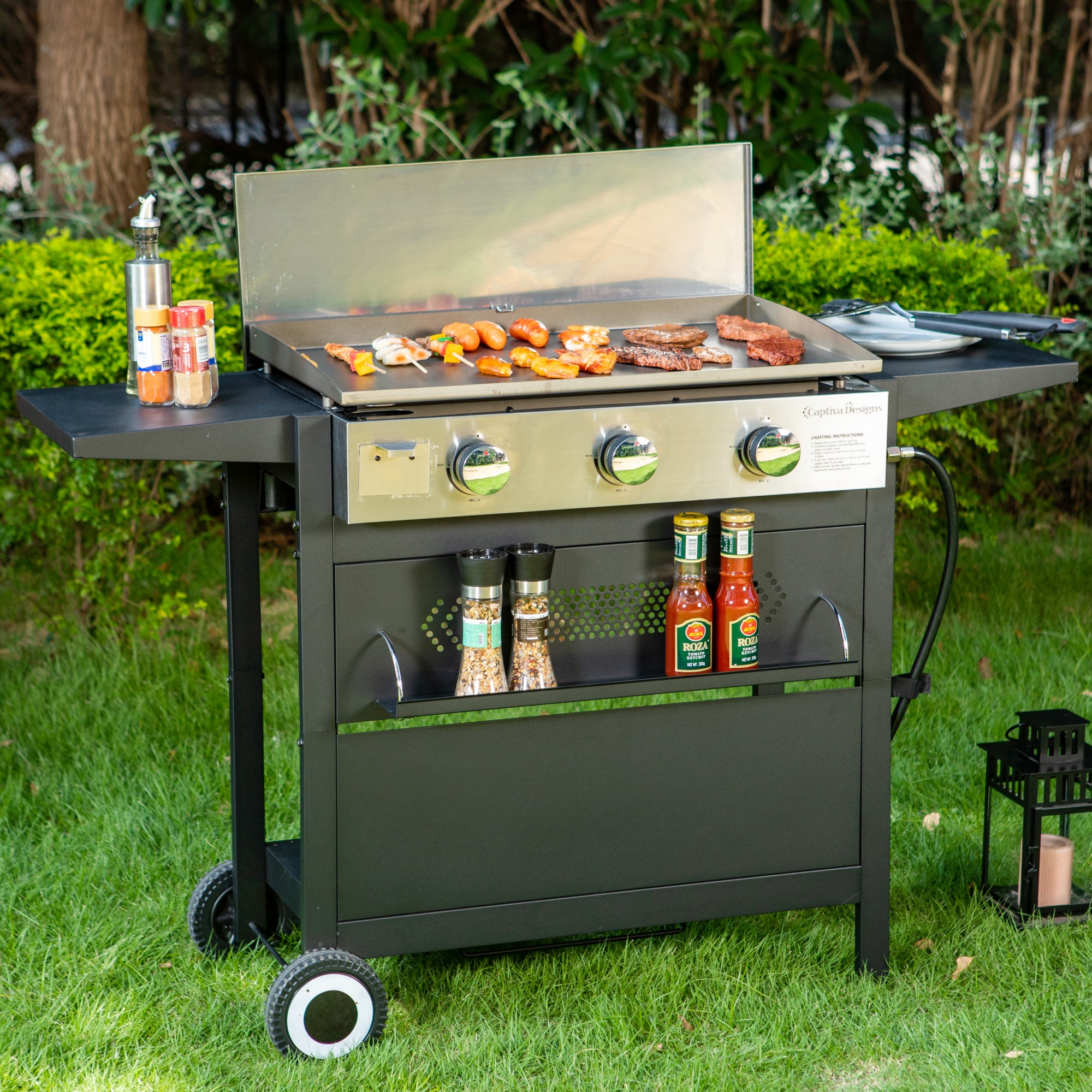 Blackstone 2-Burner 28” Propane Griddle with Hood and Omnivore Griddle ...