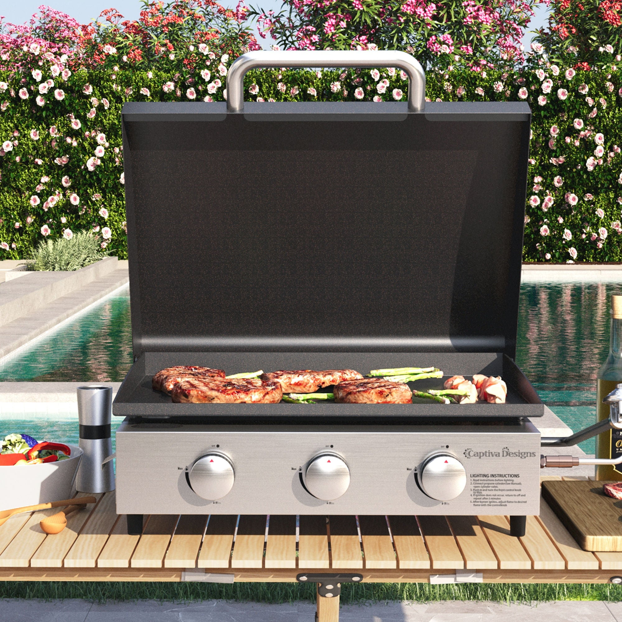 Alpha Joy 3-Burner Outdoor Propane Gas Griddle Portable Flat Top Table ...