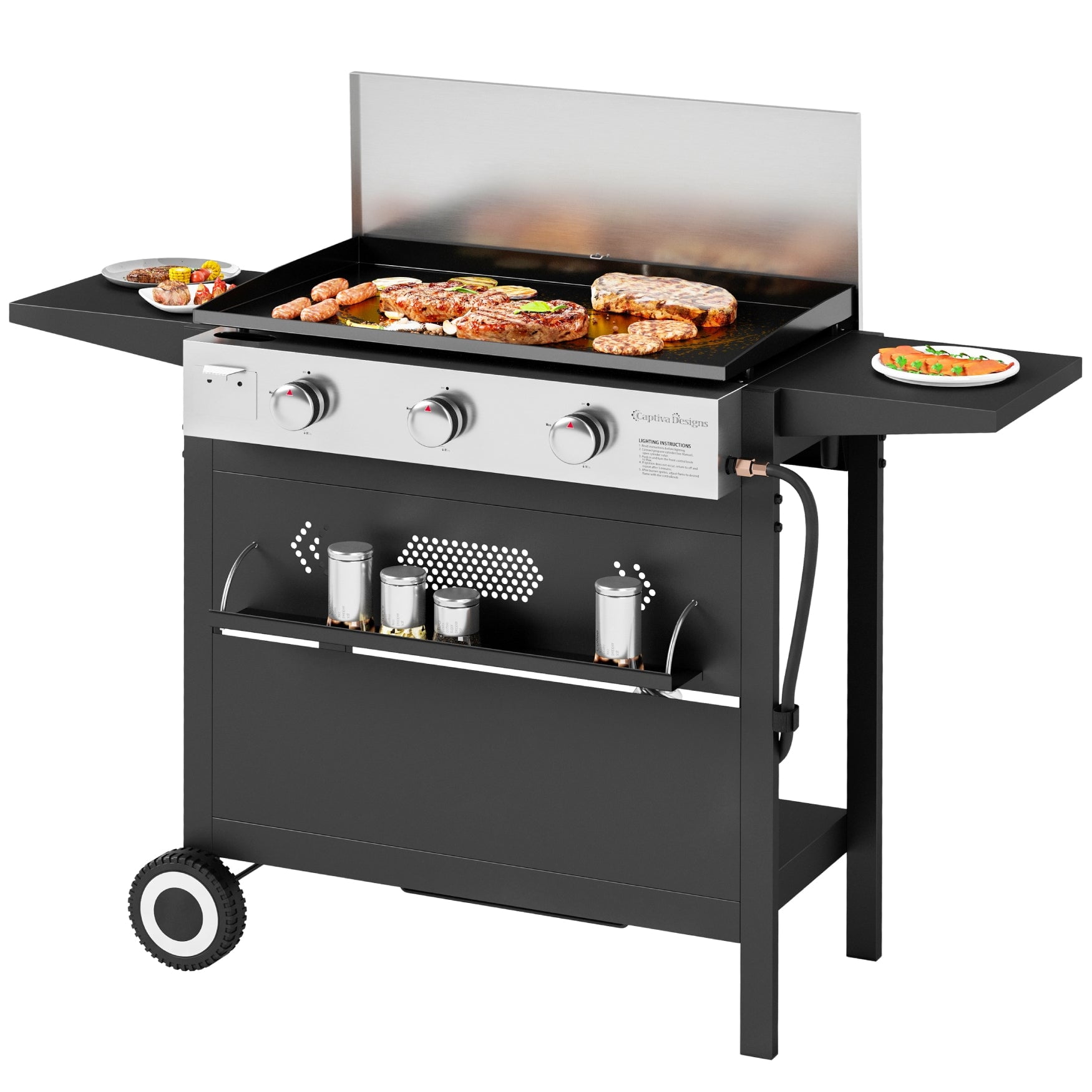 Alpha Joy 3-Burner Propane Gas Griddle, 33,000 BTU Flat Top Grill with ...