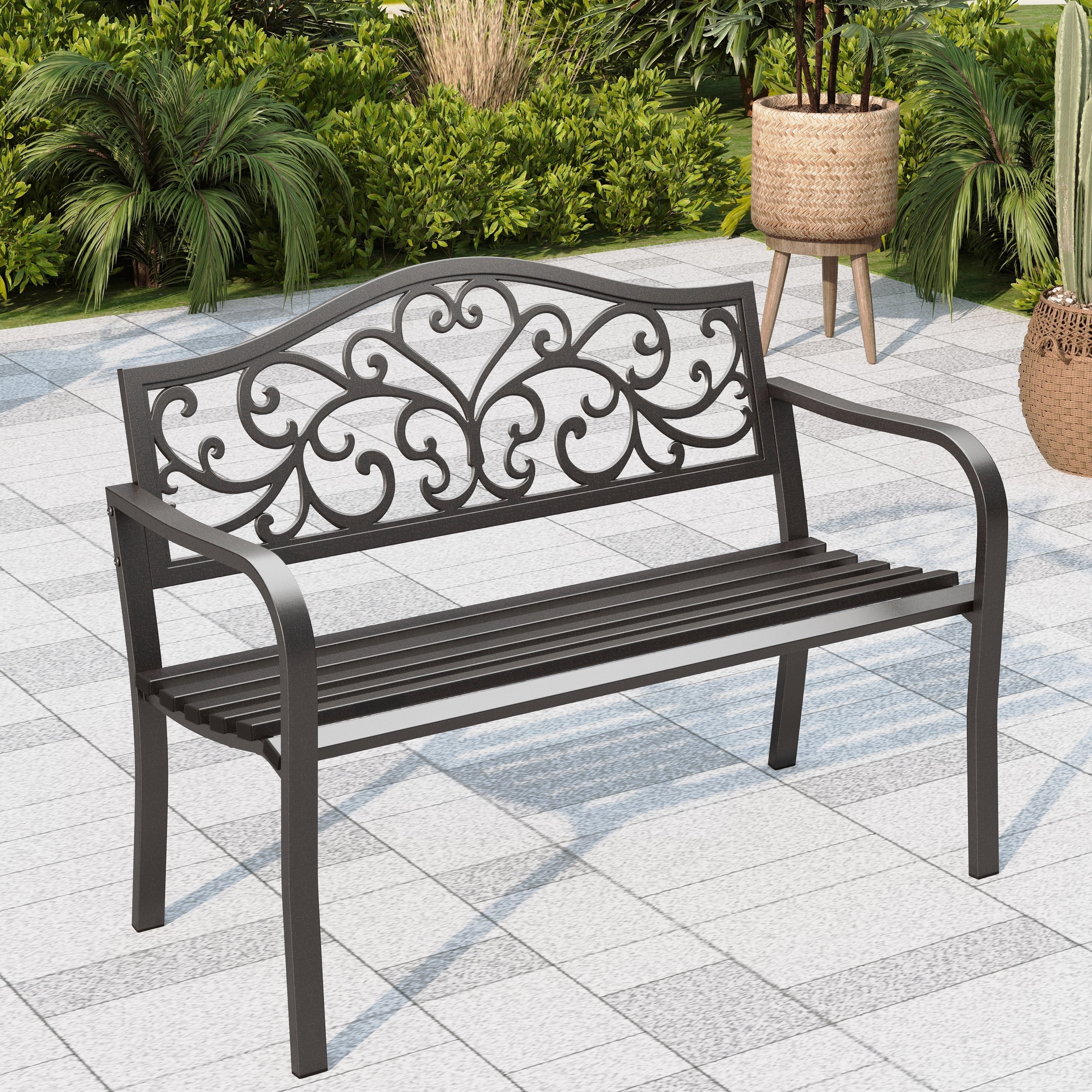 Alpha Joy Outdoor Bench 2-Person Metal Patio Garden Bench for Lawn, Park, Flower - Walmart.com