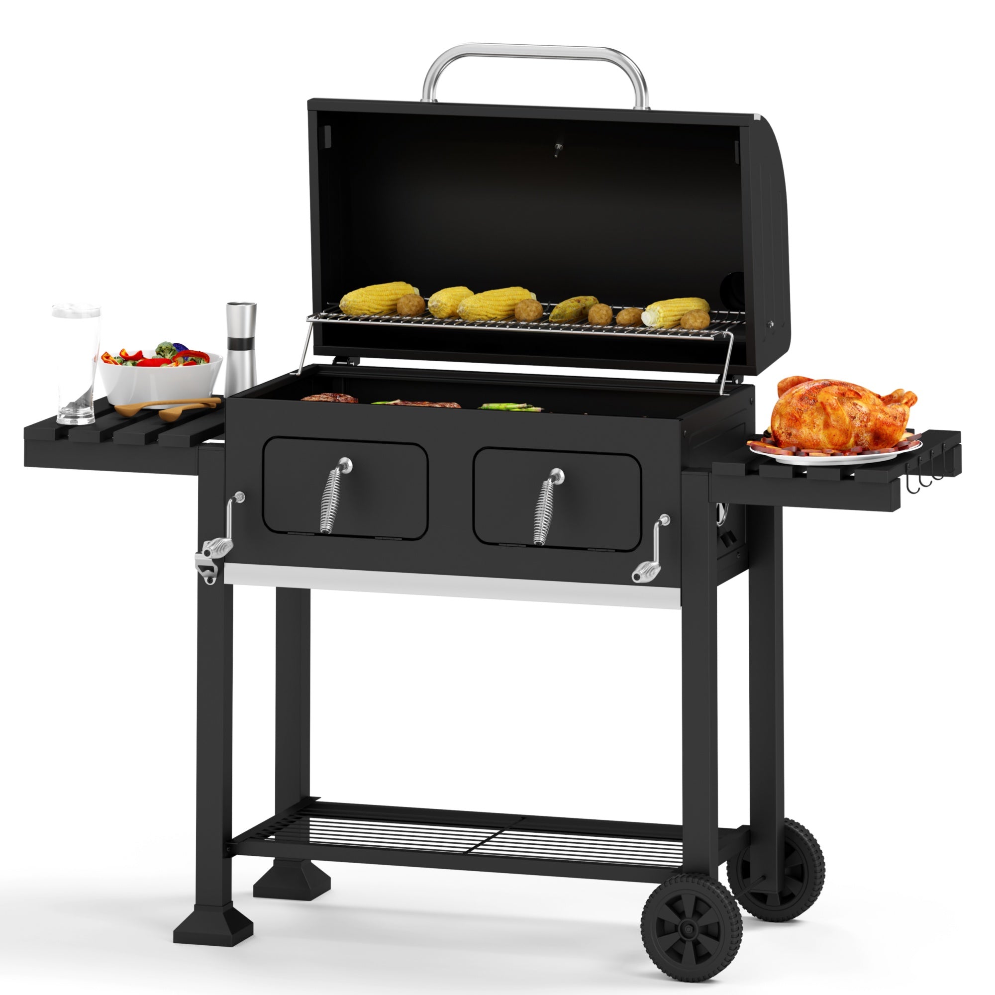 TOKTOO 17 inches Portable Charcoal Grill with Adjustable Fan, 2 in 1 ...