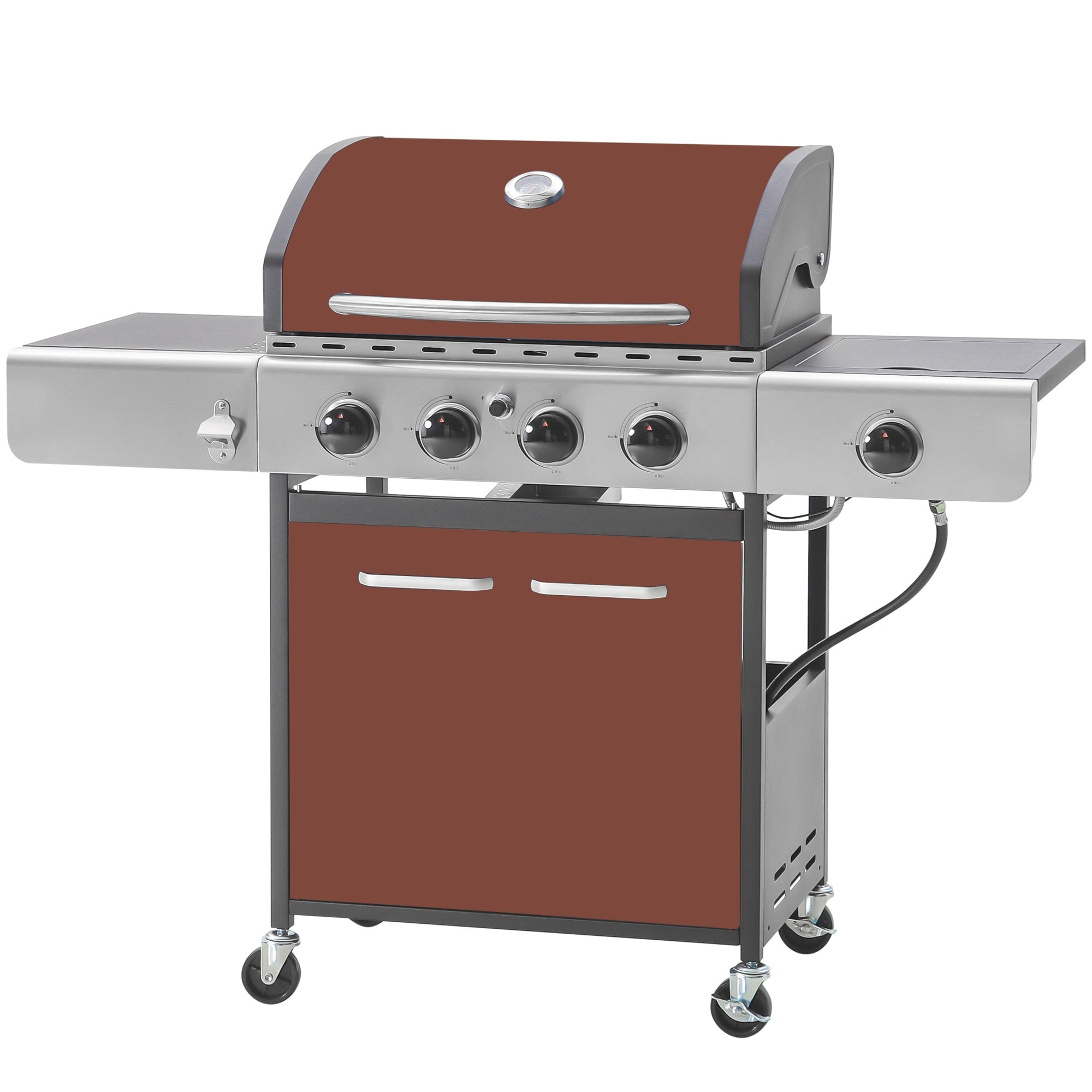 Alpha Joy 4-Burner Propane Gas BBQ Grill with Side Burner and 4 Wheels ...