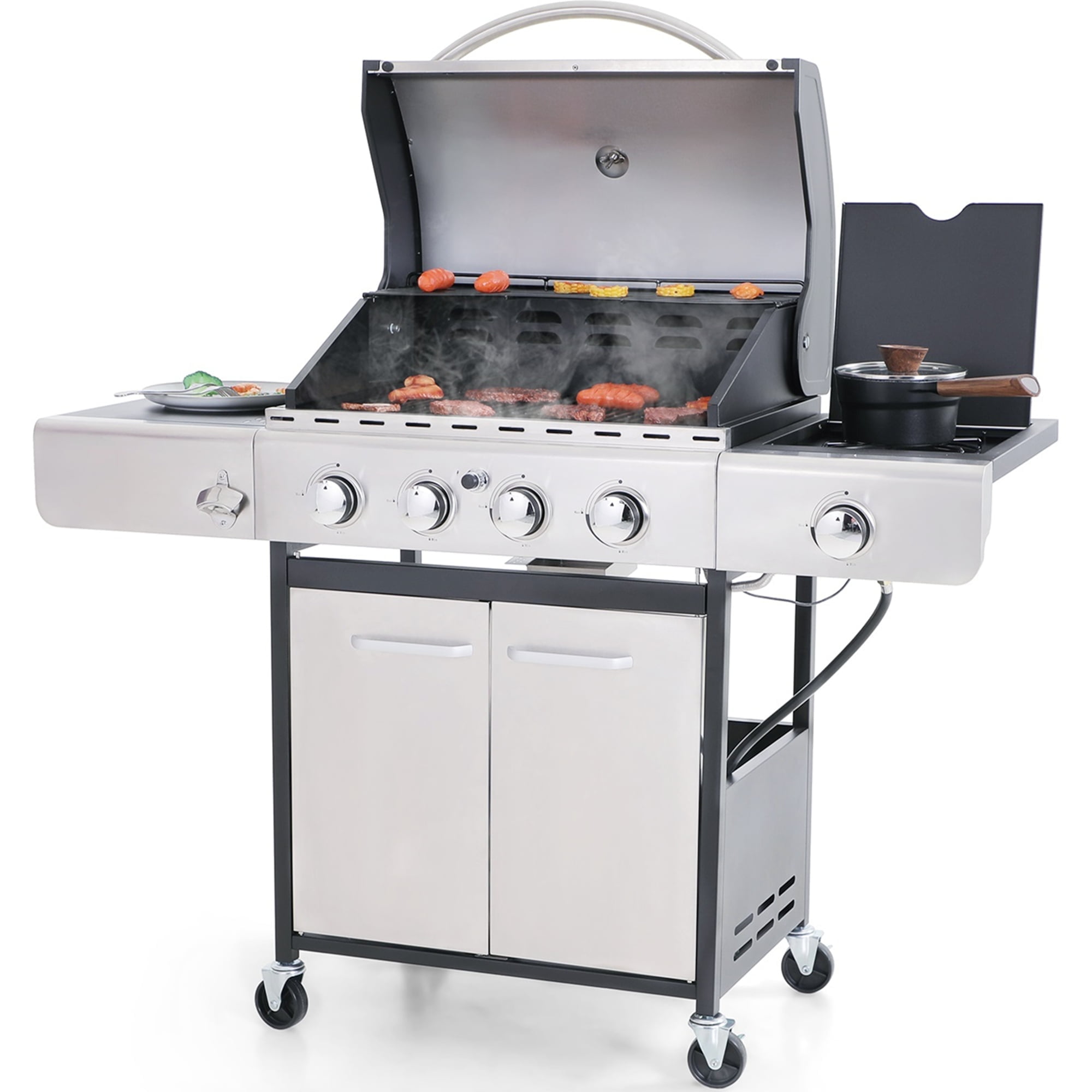 Alpha Joy 4-Burner Propane Gas BBQ Grill with Side Burner and Wheels ...