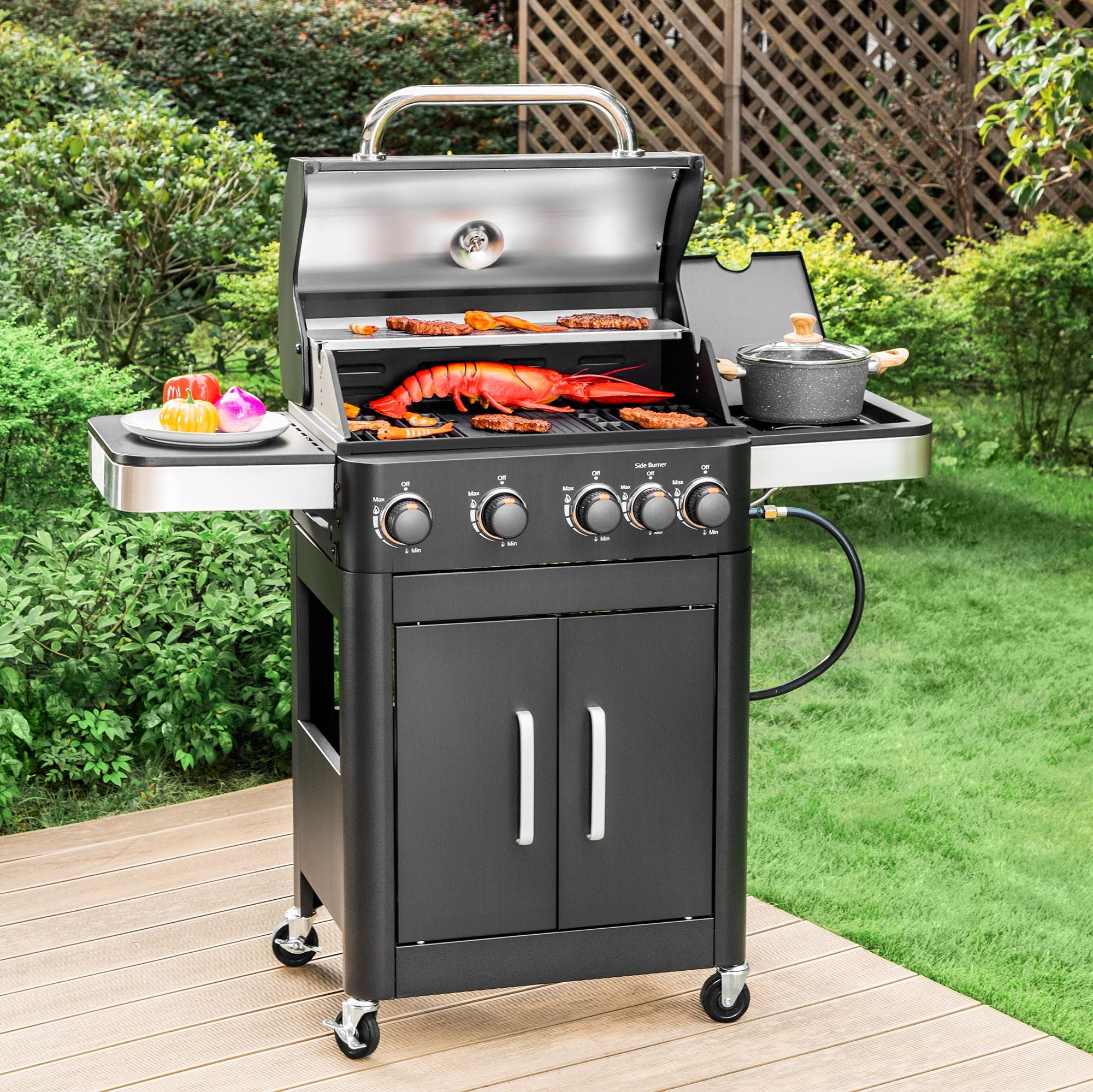Alpha Joy 4-Burner Propane Gas Grill with Side Burner in Black ...