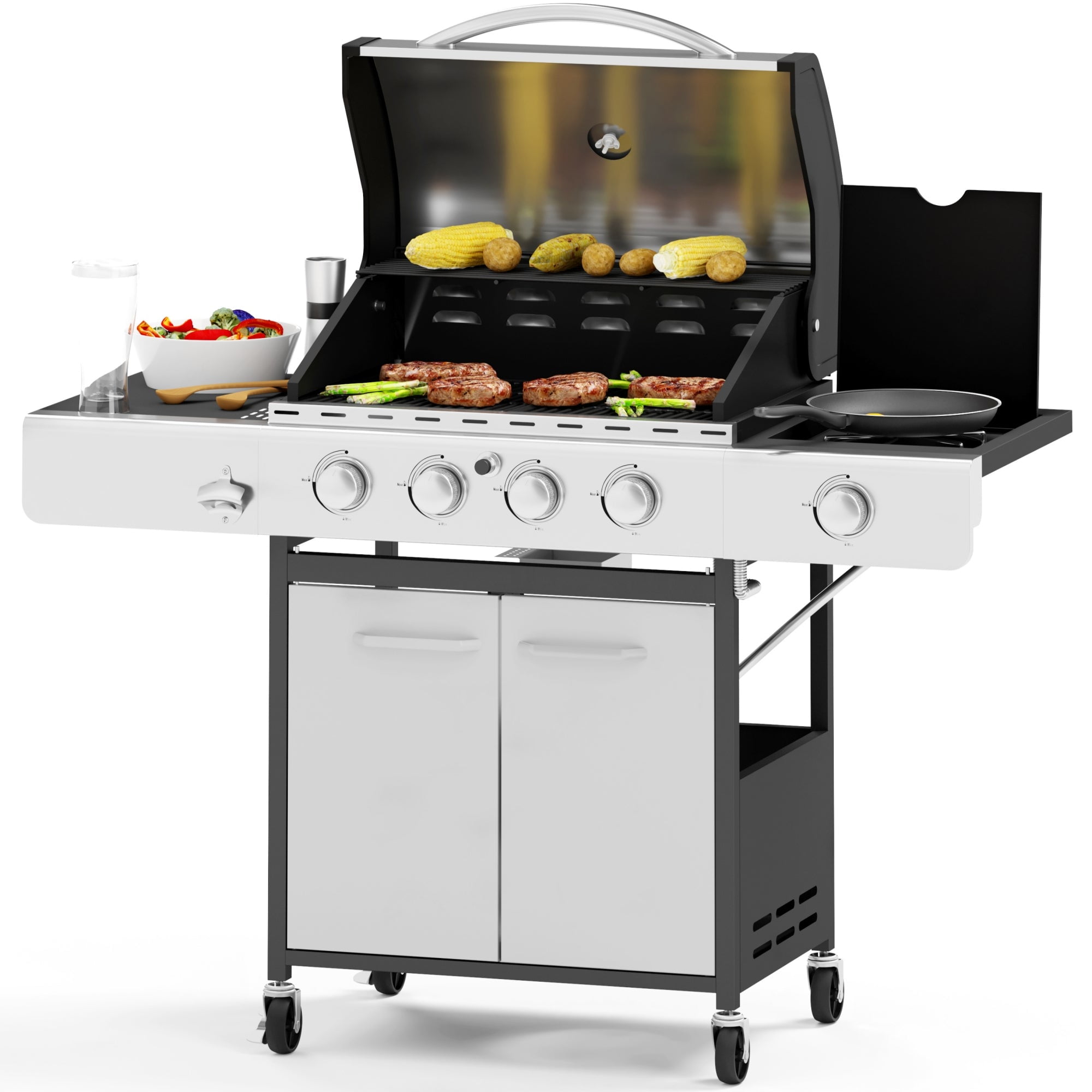 Alpha Joy 4-Burner Stainless Steel Propane Gas Grill with Side Burner ...