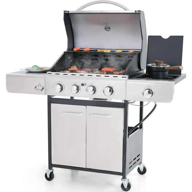 Alpha Joy Heavy-Duty 4-Burner Stainless Steel Propane BBQ Grill with Side Burner - Walmart.com