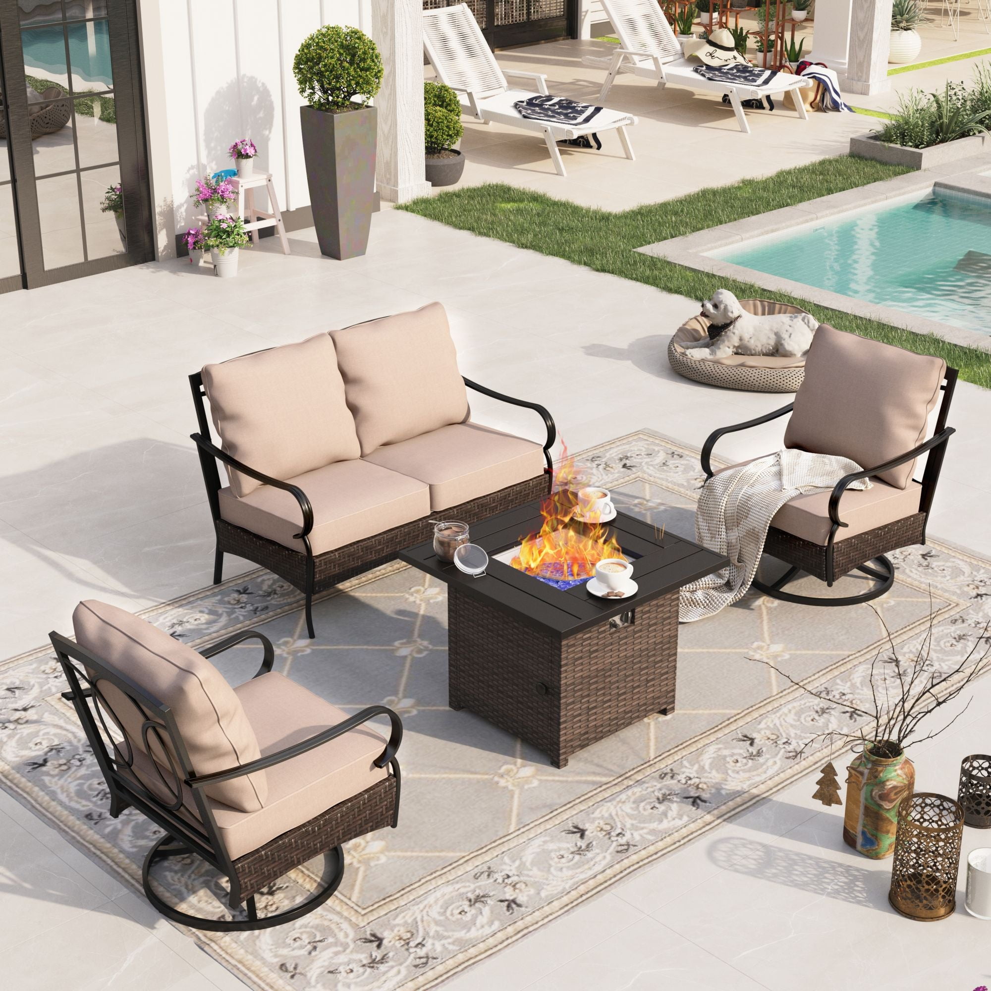 Alpha Joy Outdoor 4-Piece Metal Patio Conversation Sectional Sofa Set ...