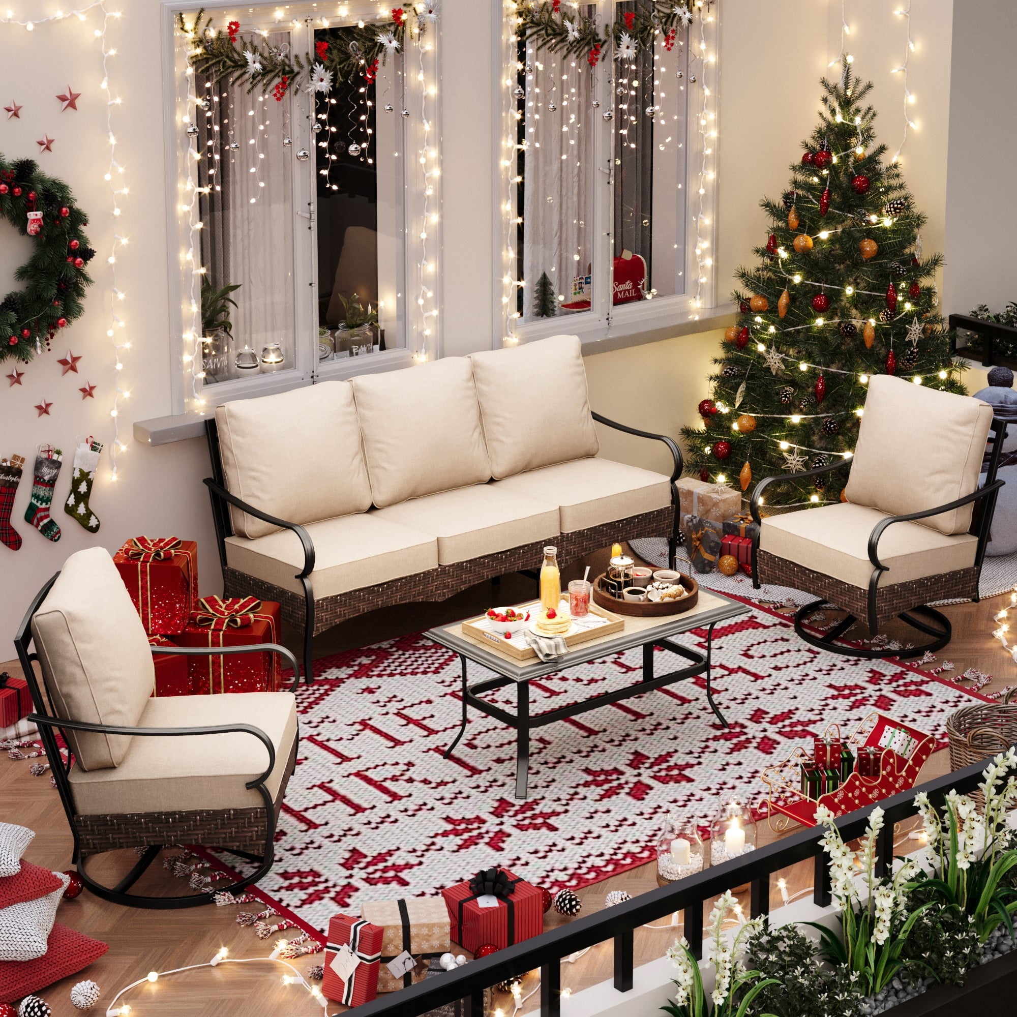 Alpha Joy 5-Seat Metal Patio Conversation Set with Swivel Chairs ...