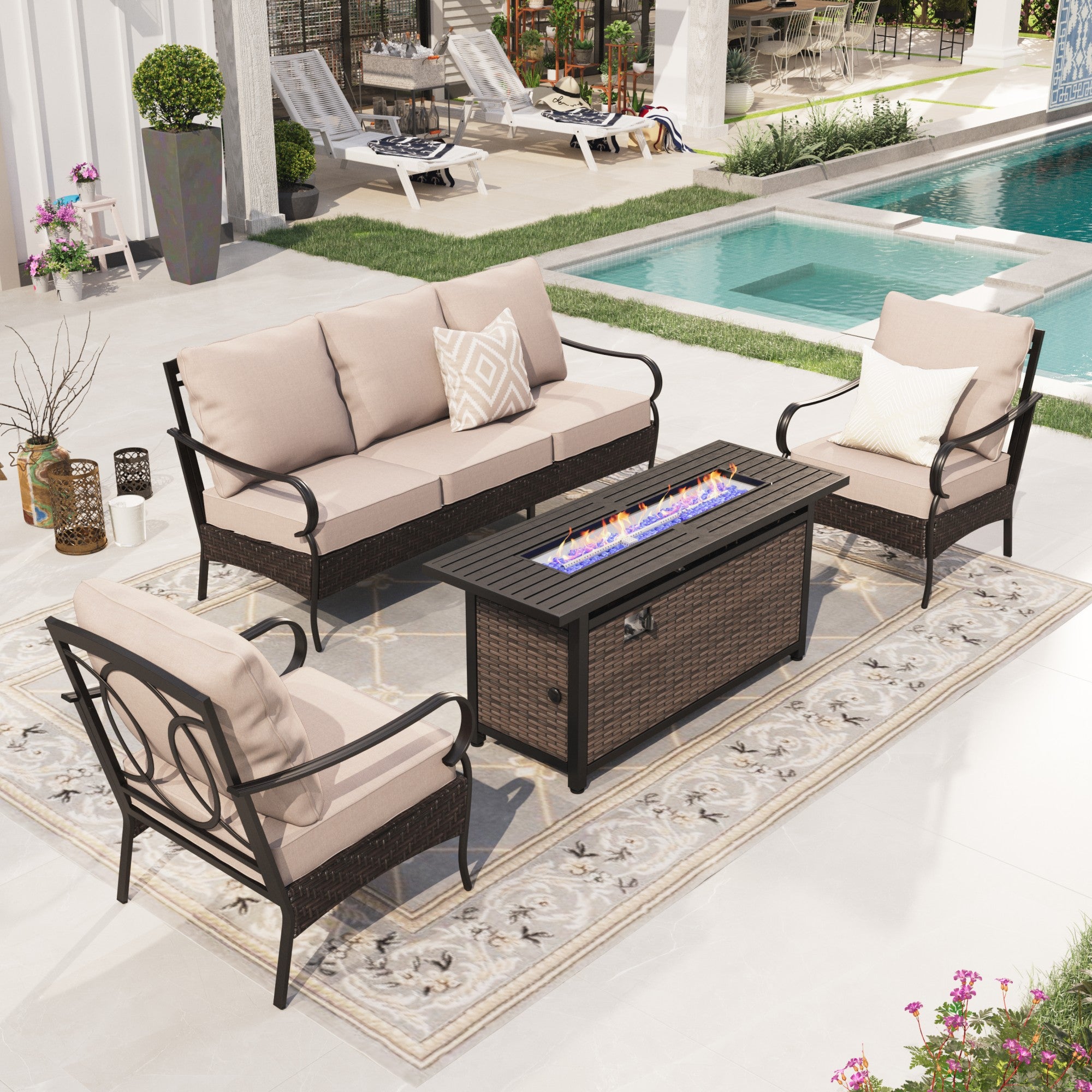 Sophia & William 4 Piece Patio Outdoor Metal Conversation Set 5-Seat ...