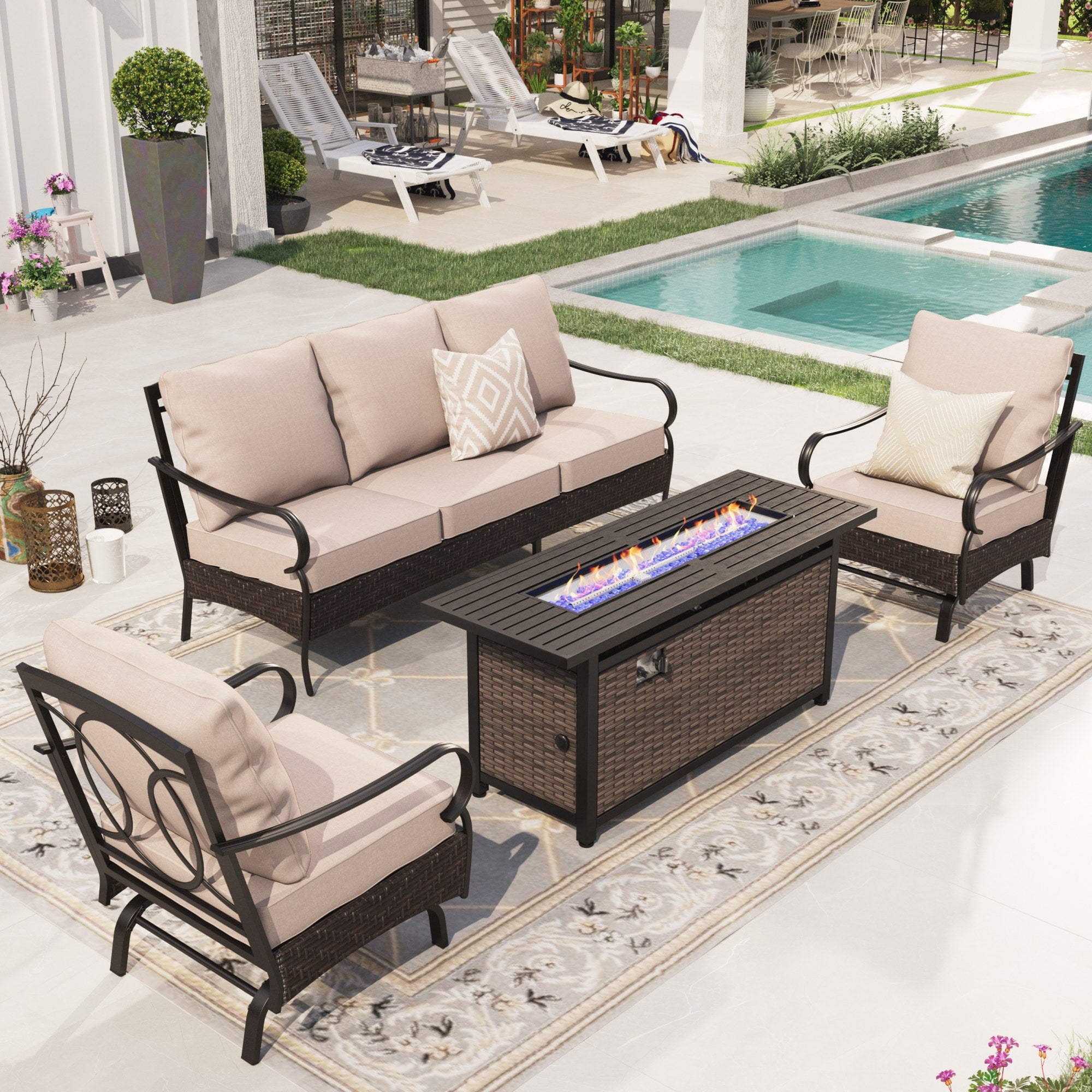 Alpha Joy 4 Piece Steel Patio Furniture Set 5-Seat Outdoor Conversation ...