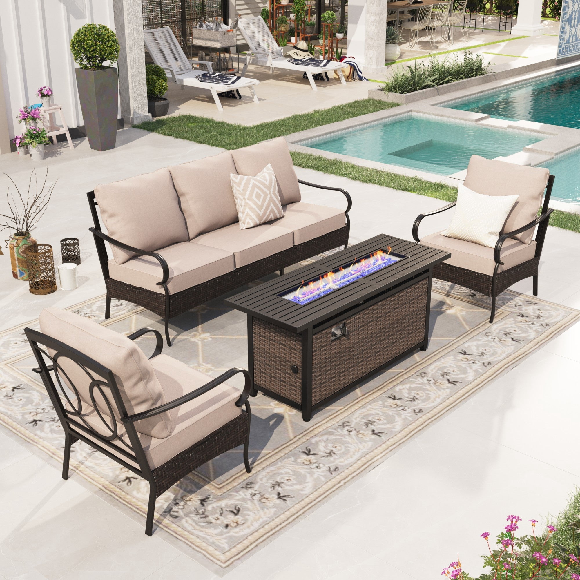 Alpha Joy 4 Piece Outdoor Conversation Set 5-Seat Steel Patio Furniture ...
