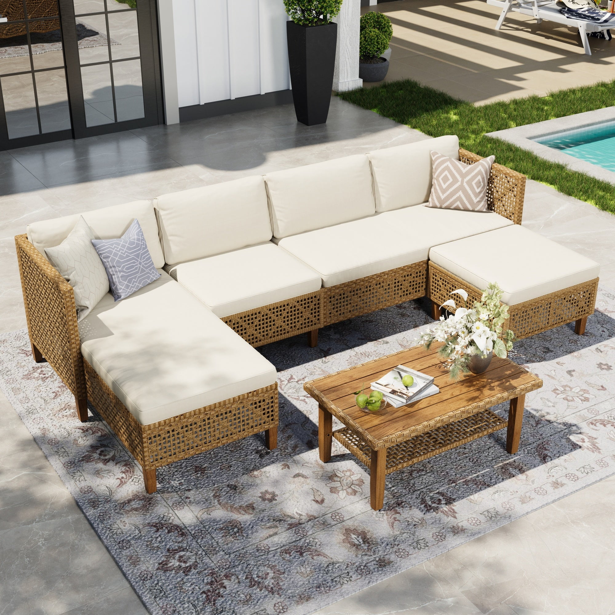 Alpha Joy 5 Pieces Wicker Patio Furniture Conversation Set Boho Style ...