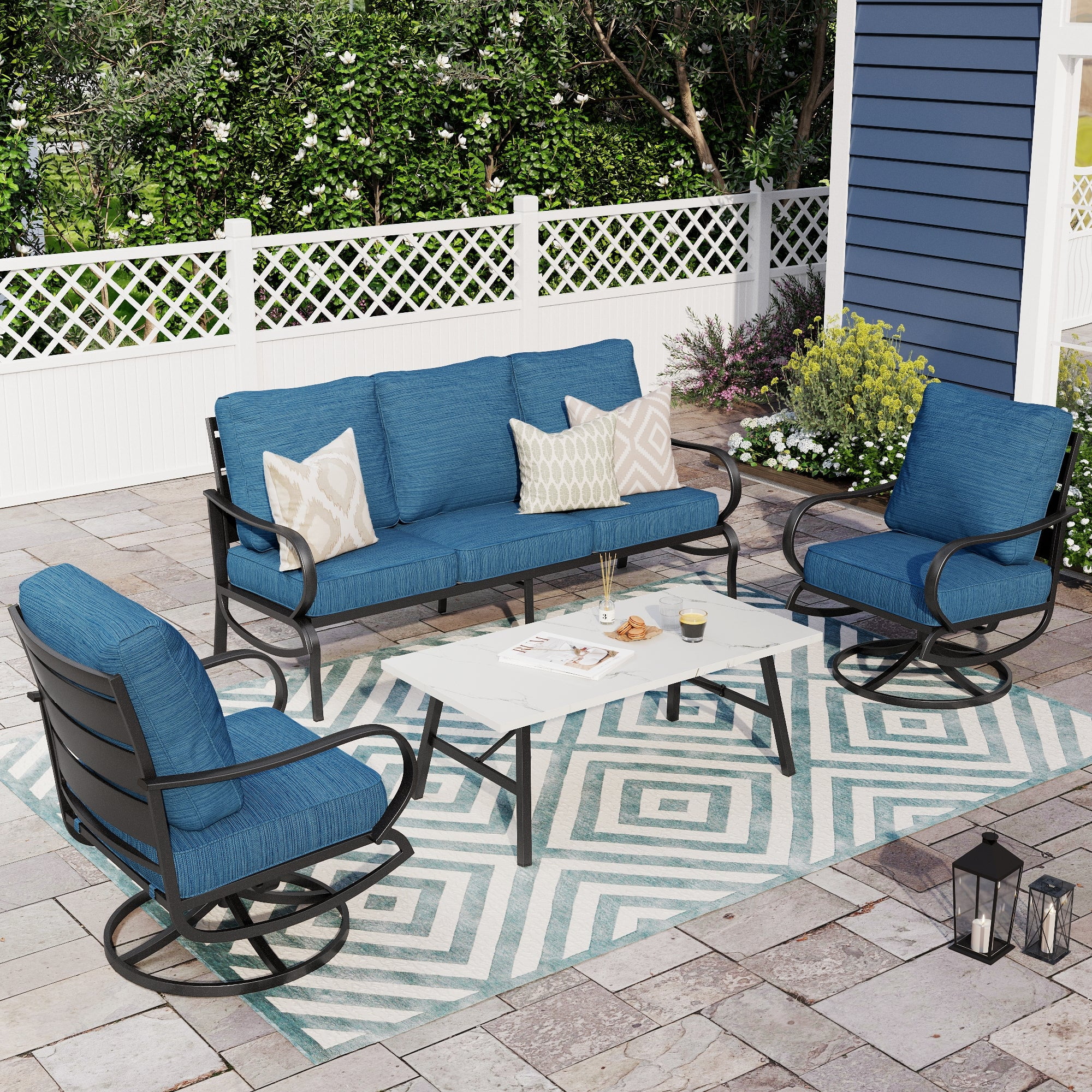 Alpha Joy 5 Seat Outdoor Patio Furniture Set Metal Conversation Set ...