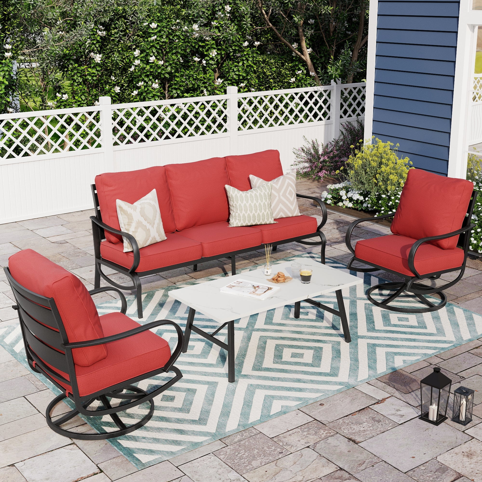 Alpha Joy 5 Seat Outdoor Patio Furniture Set Metal Conversation Set ...