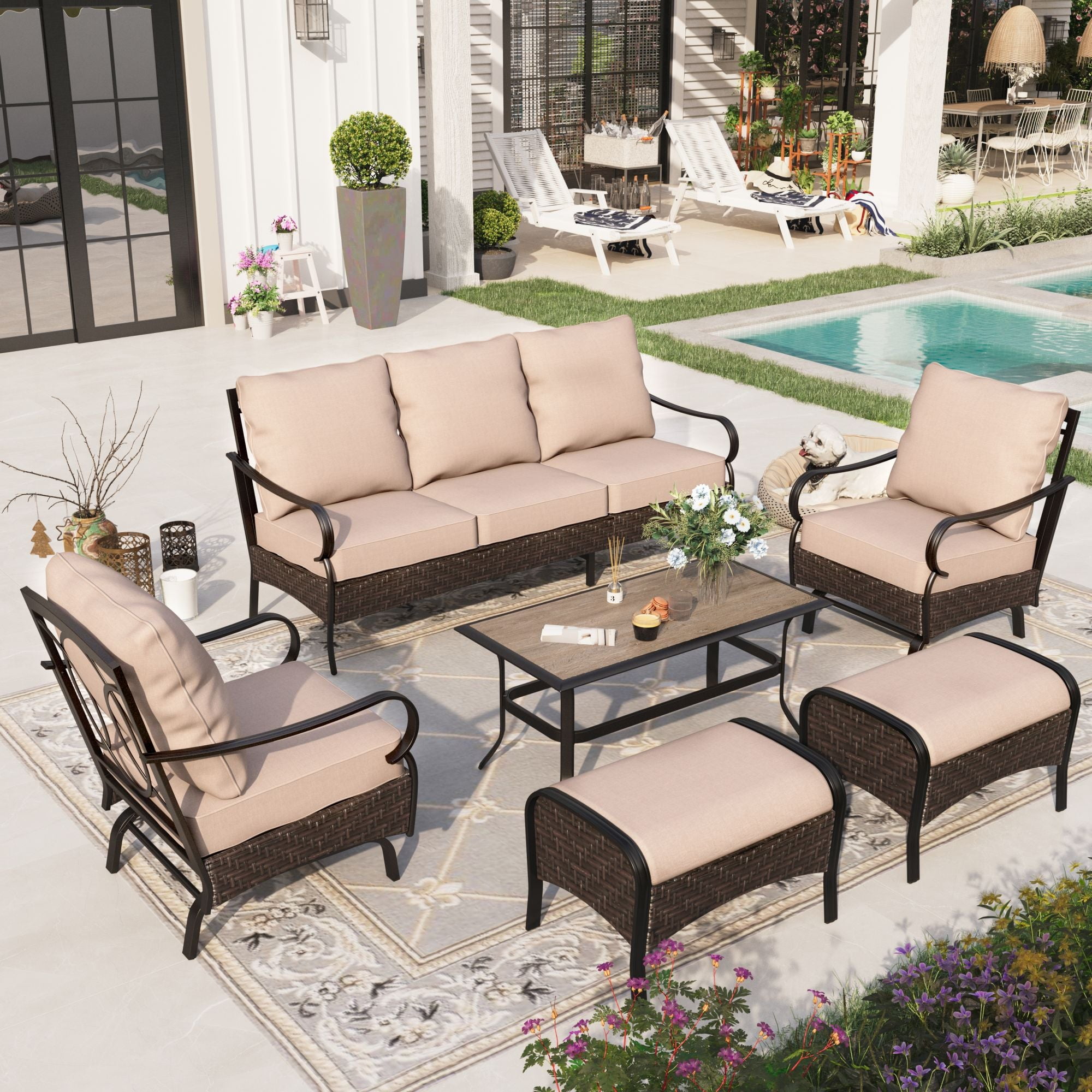 Alpha Joy 6 Piece Metal Patio Furniture Set 7-Seat Outdoor Conversation ...