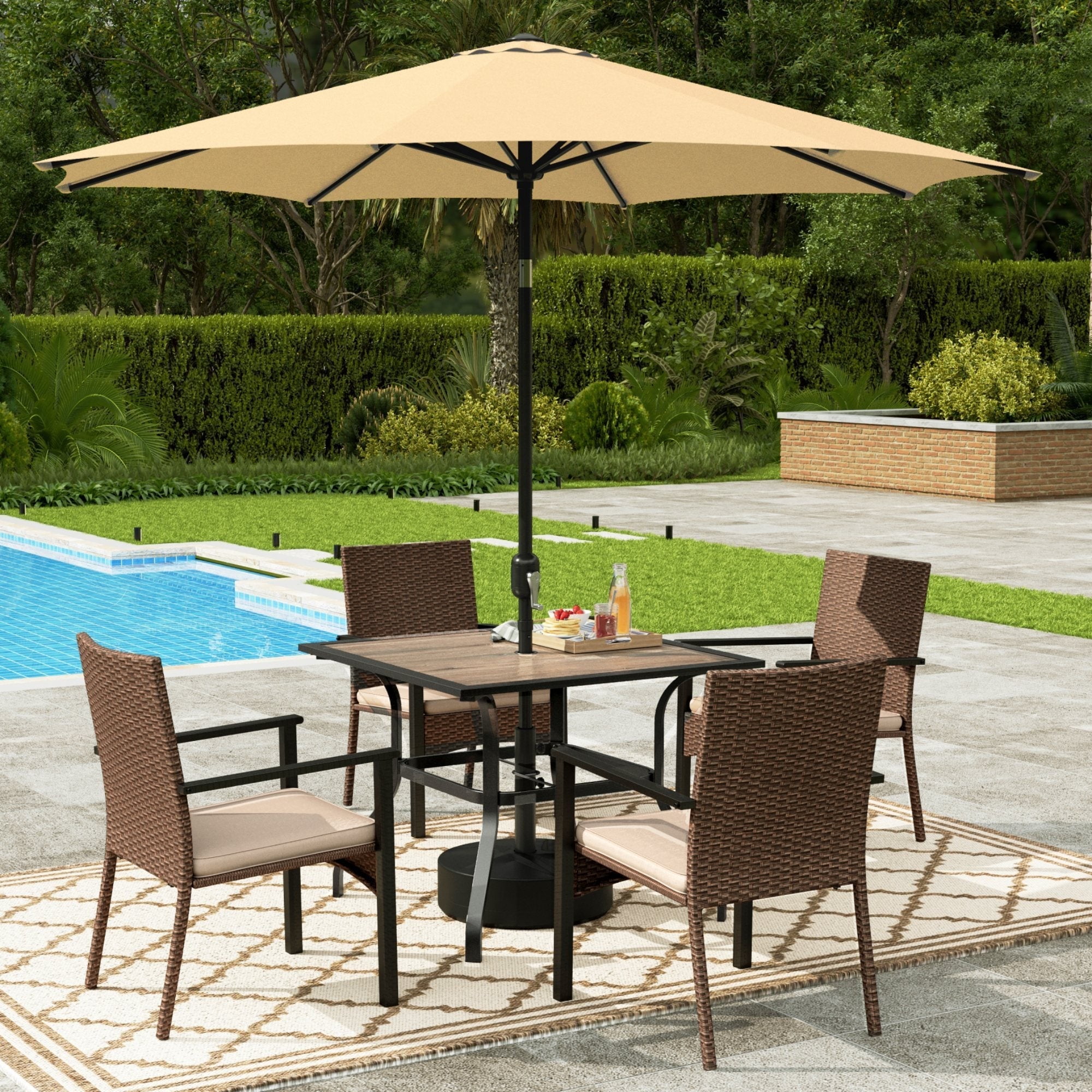 Alpha Joy 6-Piece Outdoor Patio Dining Set with 9ft Umbrella (No Base ...