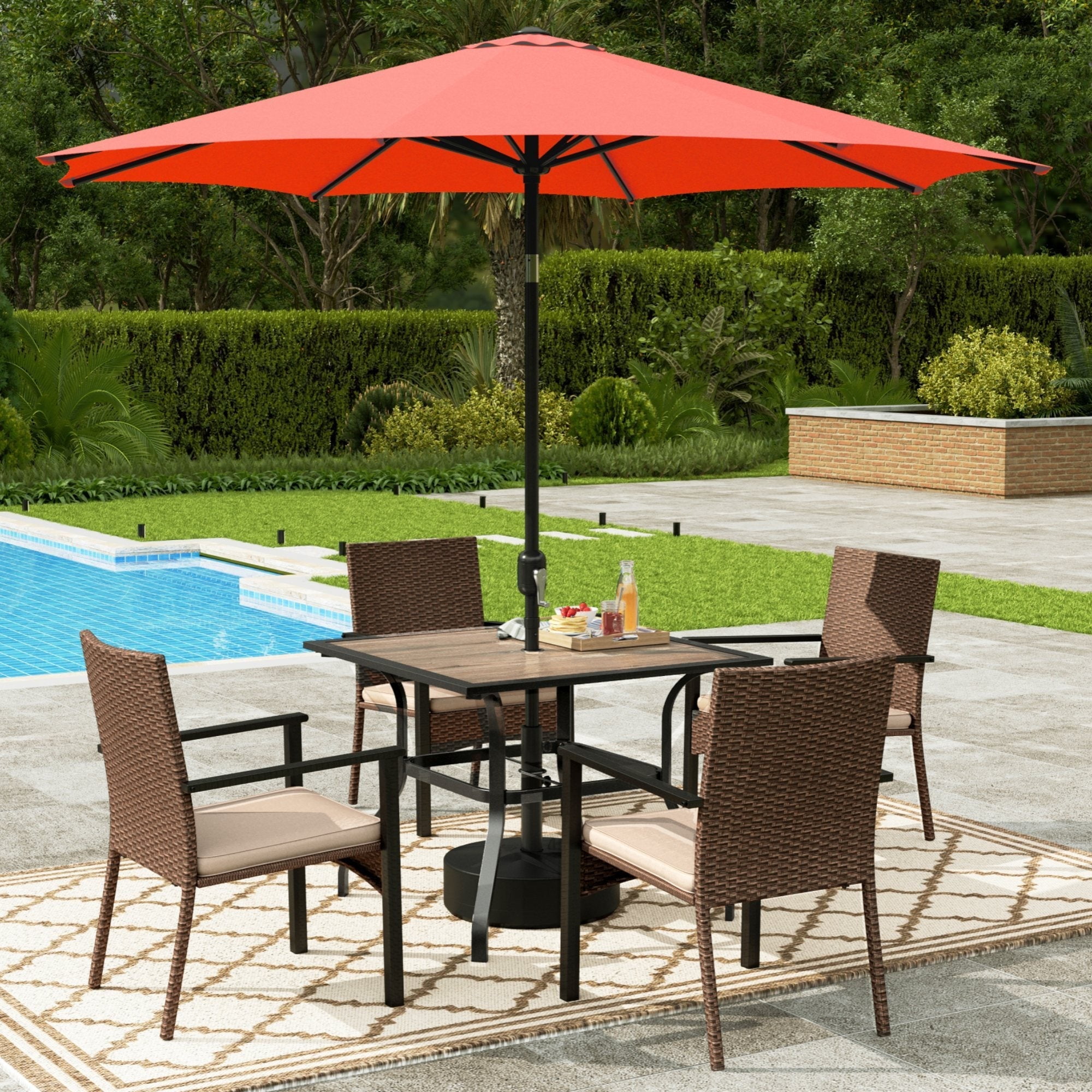 Alpha Joy 6-Piece Outdoor Patio Dining Set with 9ft Umbrella, Rattan ...