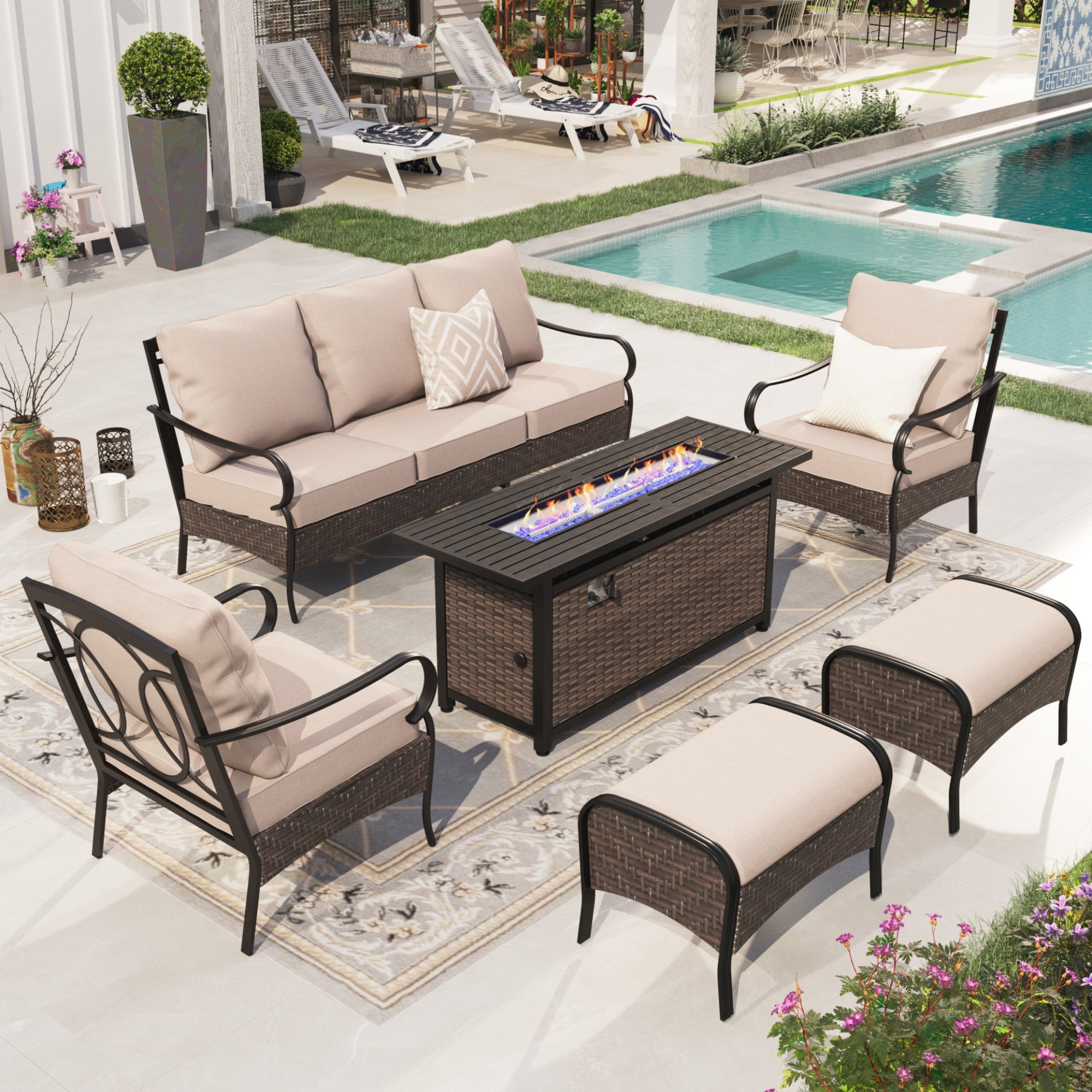 Alpha Joy 6 Piece Outdoor Conversation Set 7-Seat Steel Patio Furniture ...