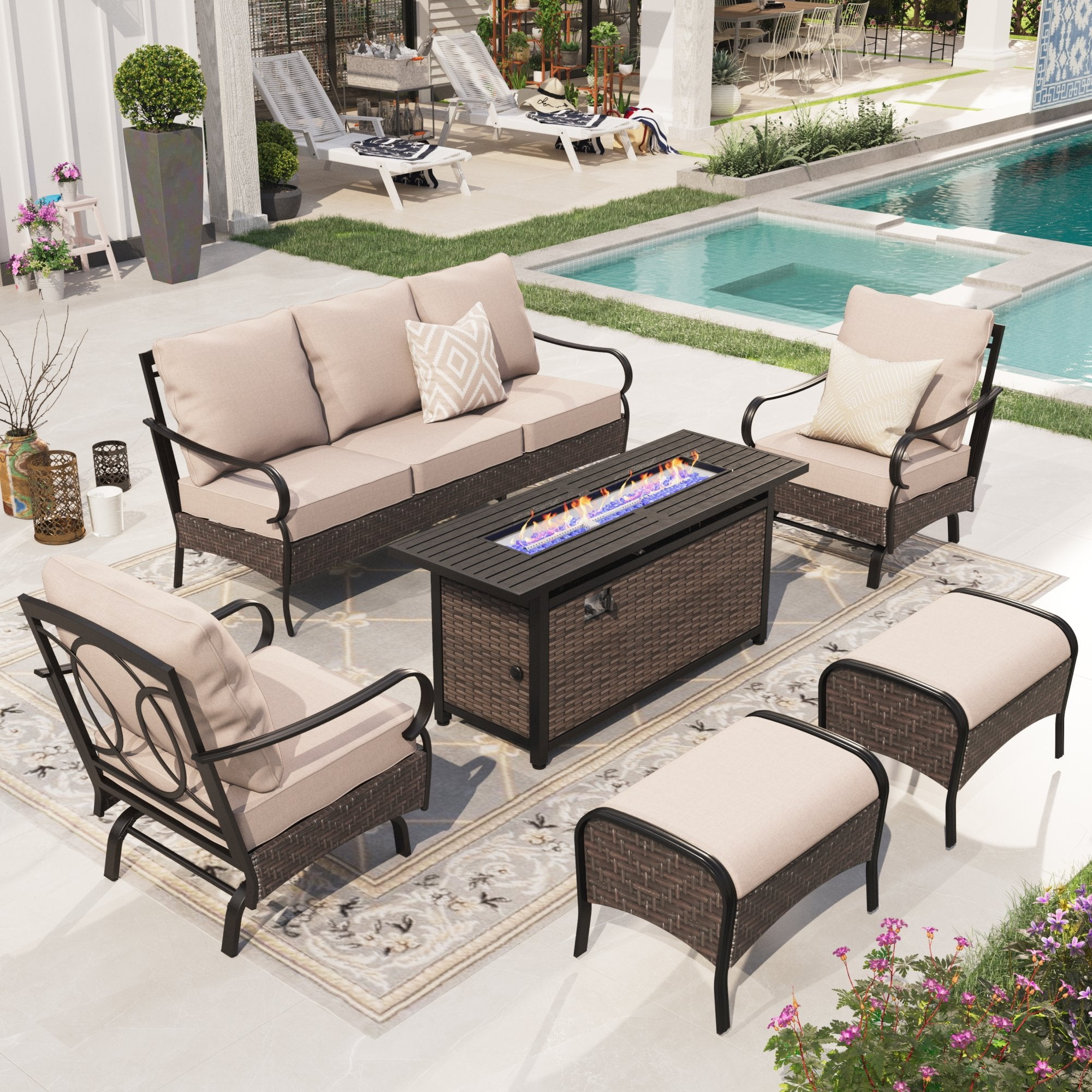 Alpha Joy 6 Piece Steel Patio Furniture Set 7-Seat Outdoor Conversation ...