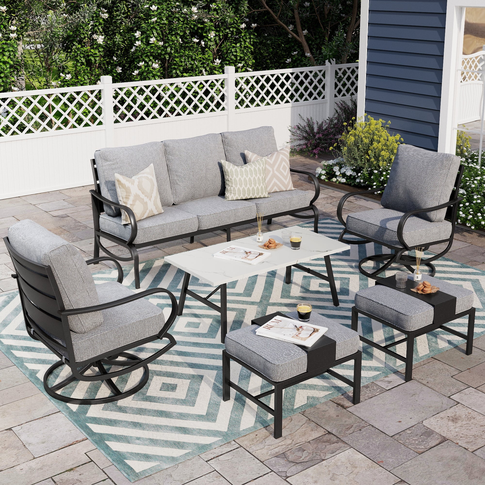 Alpha Joy 7 Seat Outdoor Patio Furniture Set Metal Conversation Set ...