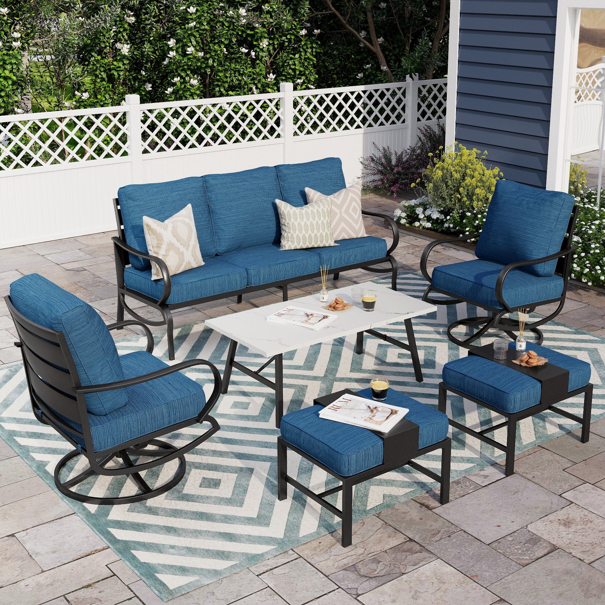 Alpha Joy 7 Seat Outdoor Patio Conversation Set Metal Furniture Set ...