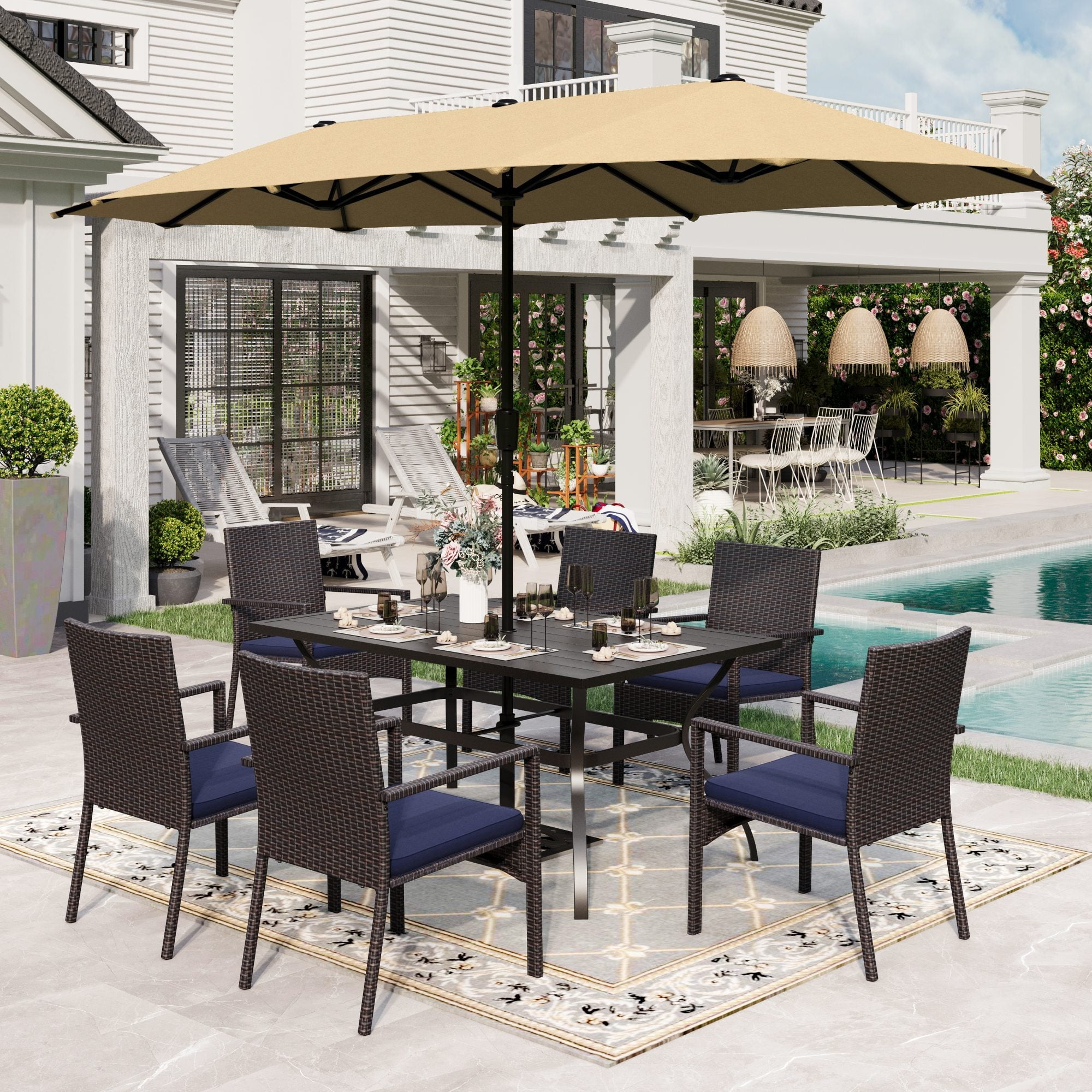 Alpha Joy 8 Pieces Outdoor Patio Dining Set with Rattan Chairs, Metal ...