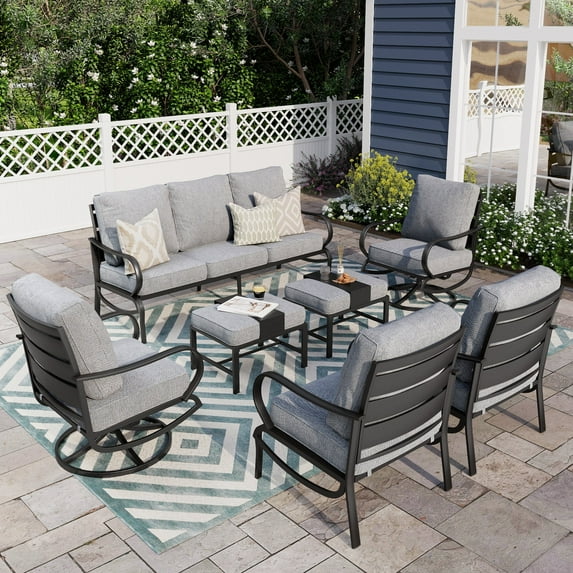 Alpha Joy 9 Seat Outdoor Patio Furniture Set Metal Conversation Set with 2 x Swivel & 2 x Fixed ...