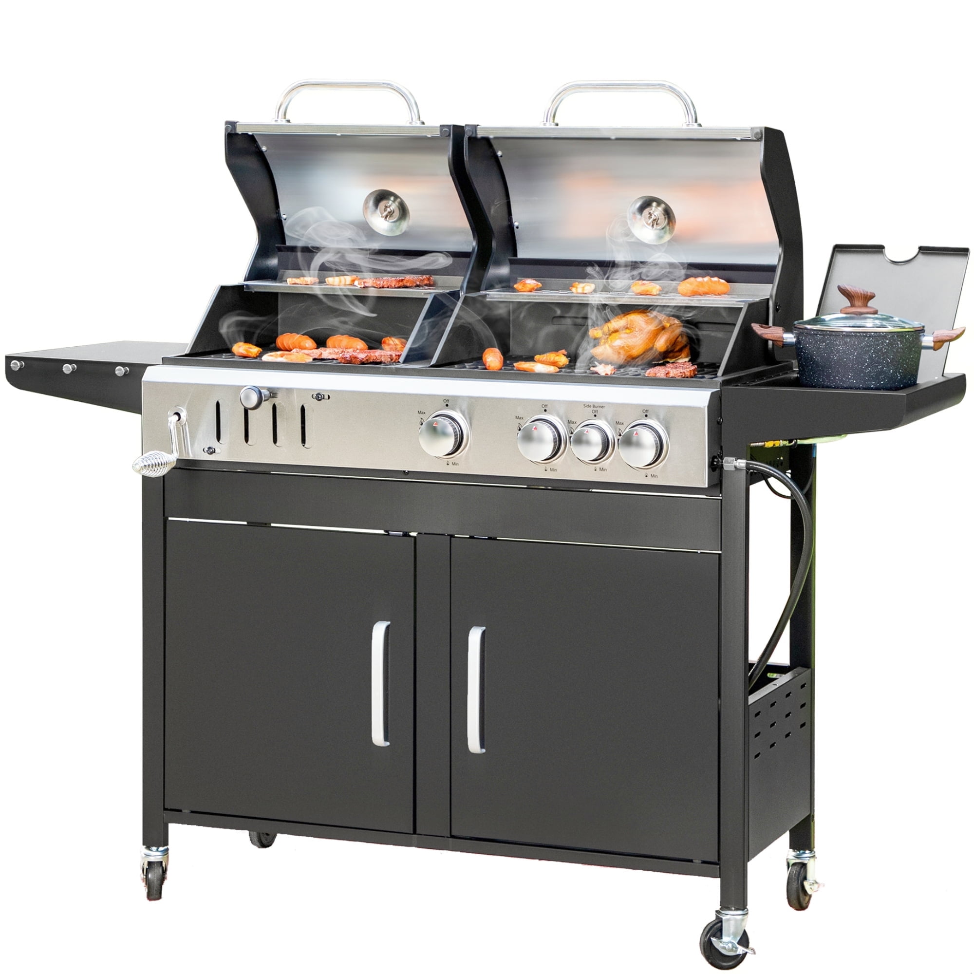 Alpha Joy Dual Fuel Gas and Charcoal Grill Combo with 3 Burners and ...